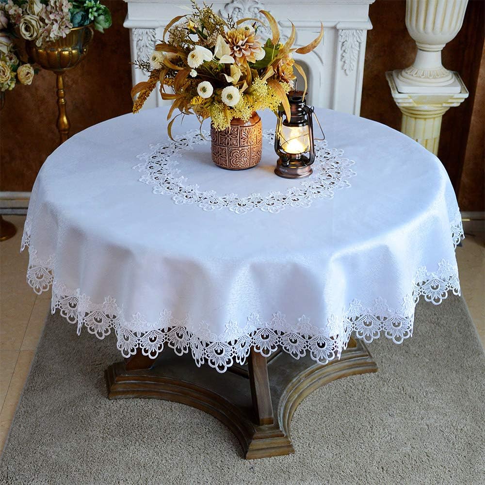 Amazon.com: Sandweek Round Table Cloth Embroidered Flower Lace ...
