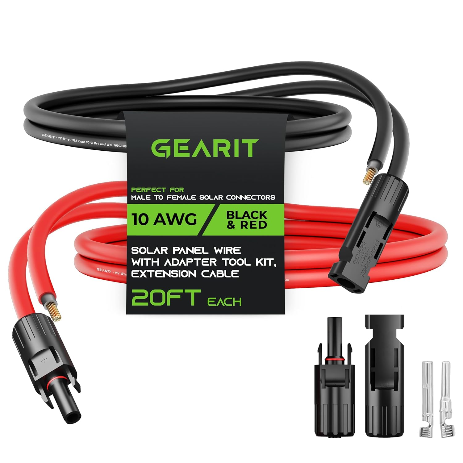 Amazon.com: GearIT 10AWG Solar Extension Cable (20FT Black - 20Ft Red ...