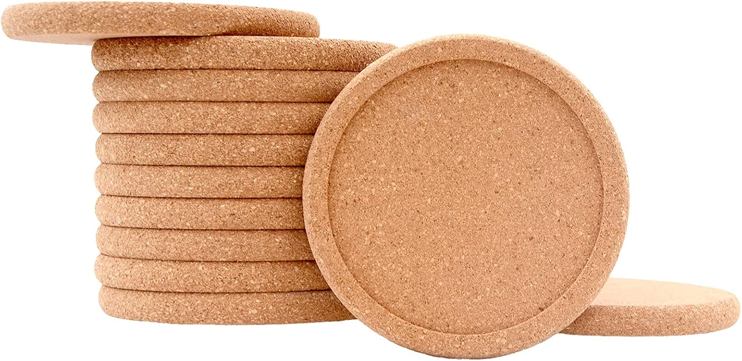 Amazon.com: Natural Round Cork Coasters for Drinks with Lip Edge ...