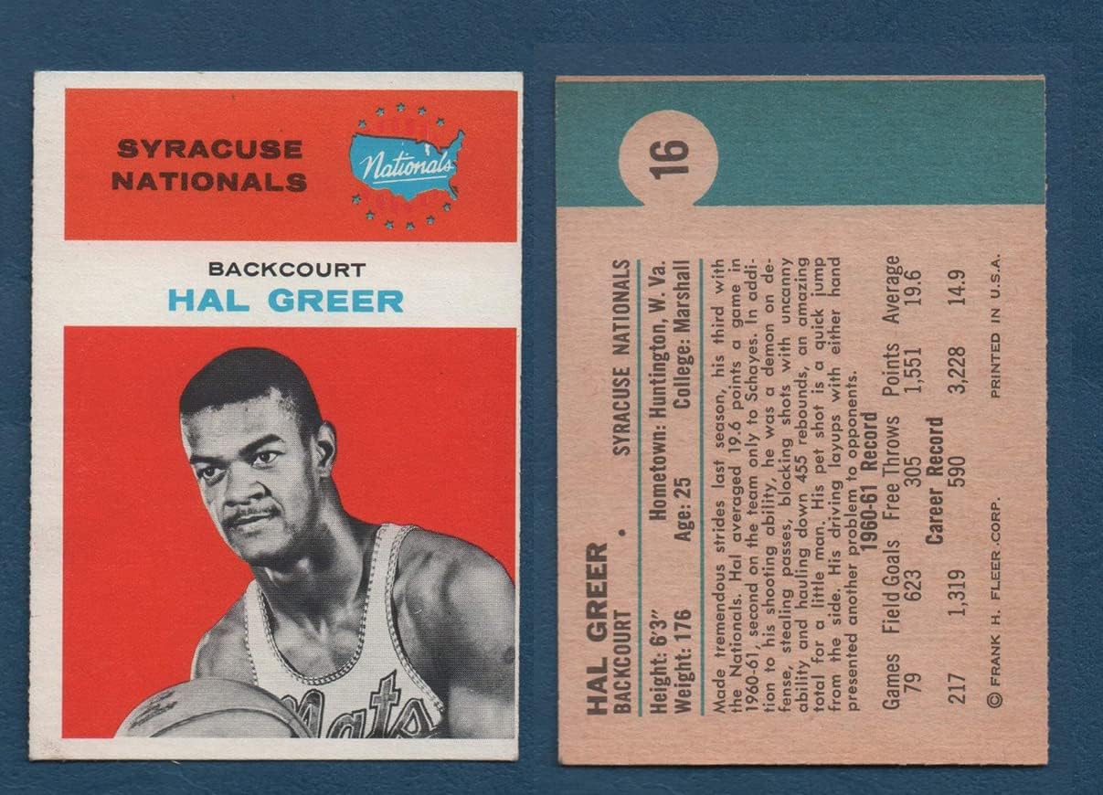 1961 Fleer Regular (Basketball) Card# 16 hal greer of the Syracuse ...