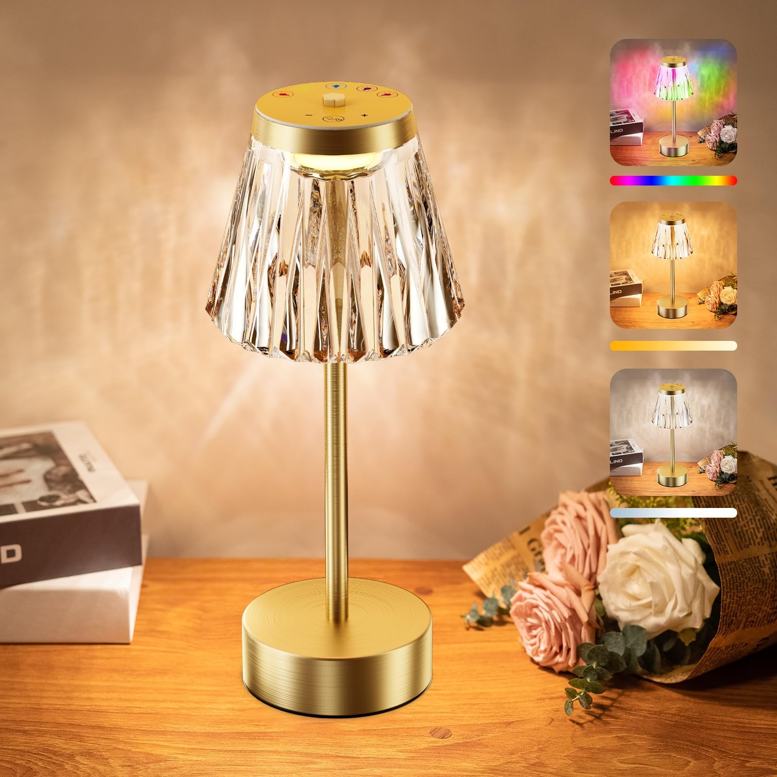 Beehero Table Lamp, 4000mAh Rechargeable Crystal Lamp with 5 RGB Colors ...