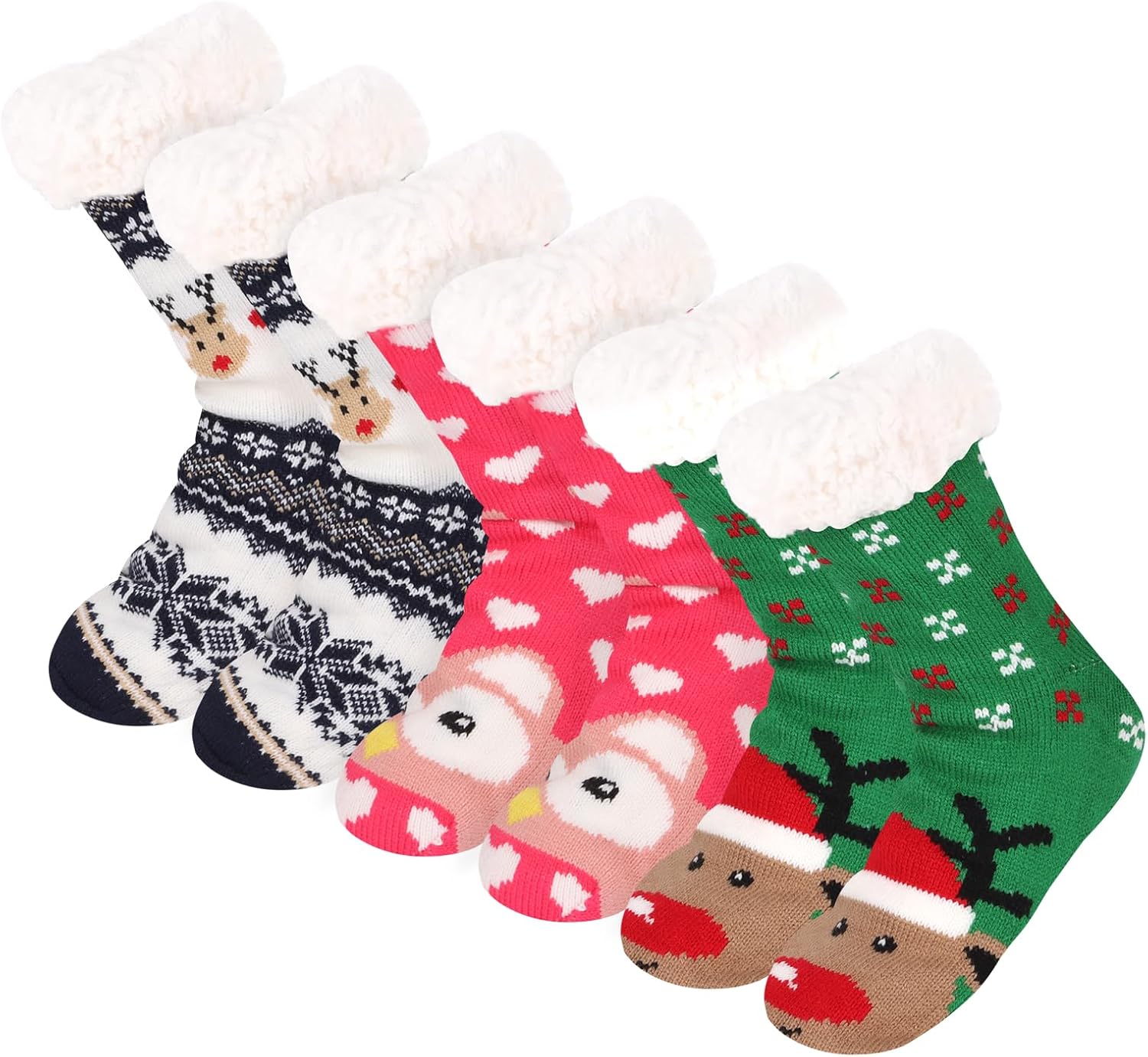 Amazon.com: JOFONY 3 Pairs of Christmas Fuzzy Slipper Socks,Holiday ...