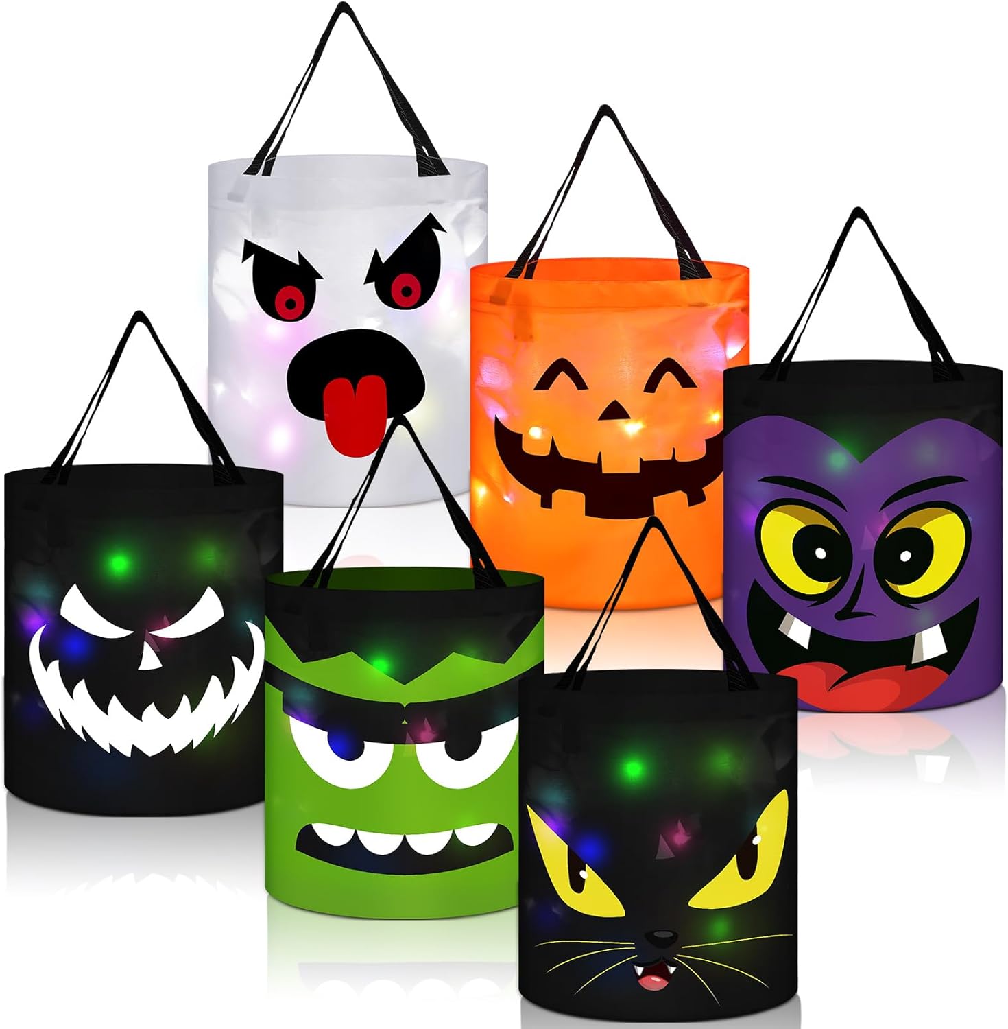 Amazon.com: Lincia 6 Pcs Halloween Trick or Treat Bucket LED Light up ...