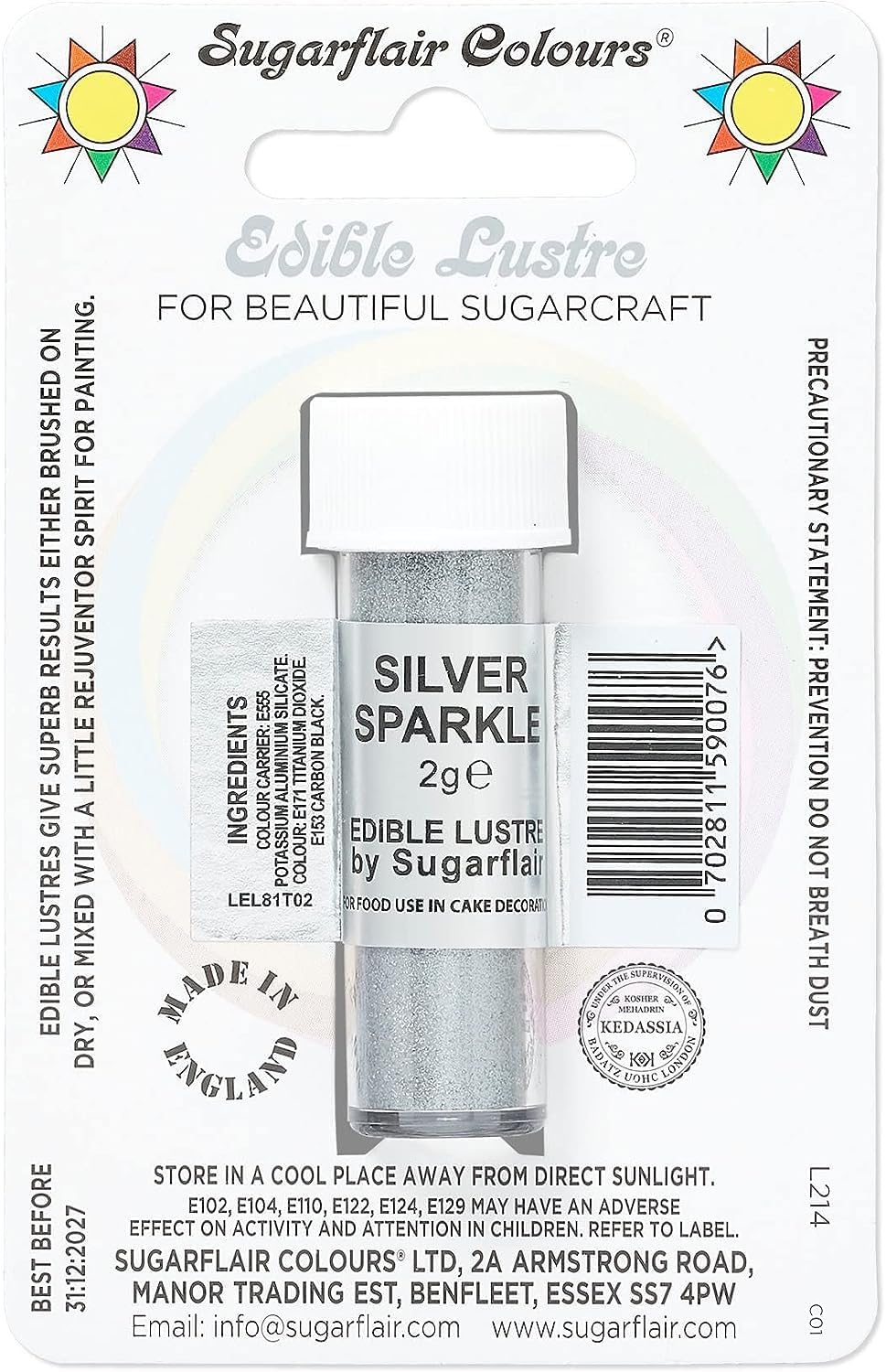 Amazon.com : Sugarflair SILVER SPARKLE Edible Lustre Dust Powder - Cake ...