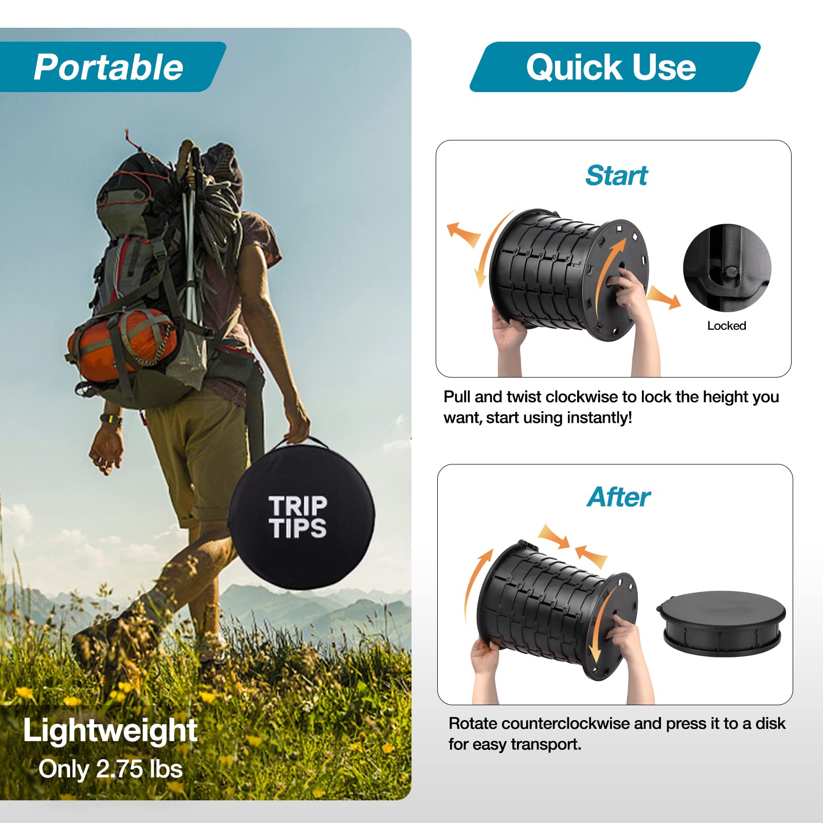 Snapklik.com : TRIPTIPS Upgrade Retractable Portable Toilet Travel Toilet Adjustable Height ...