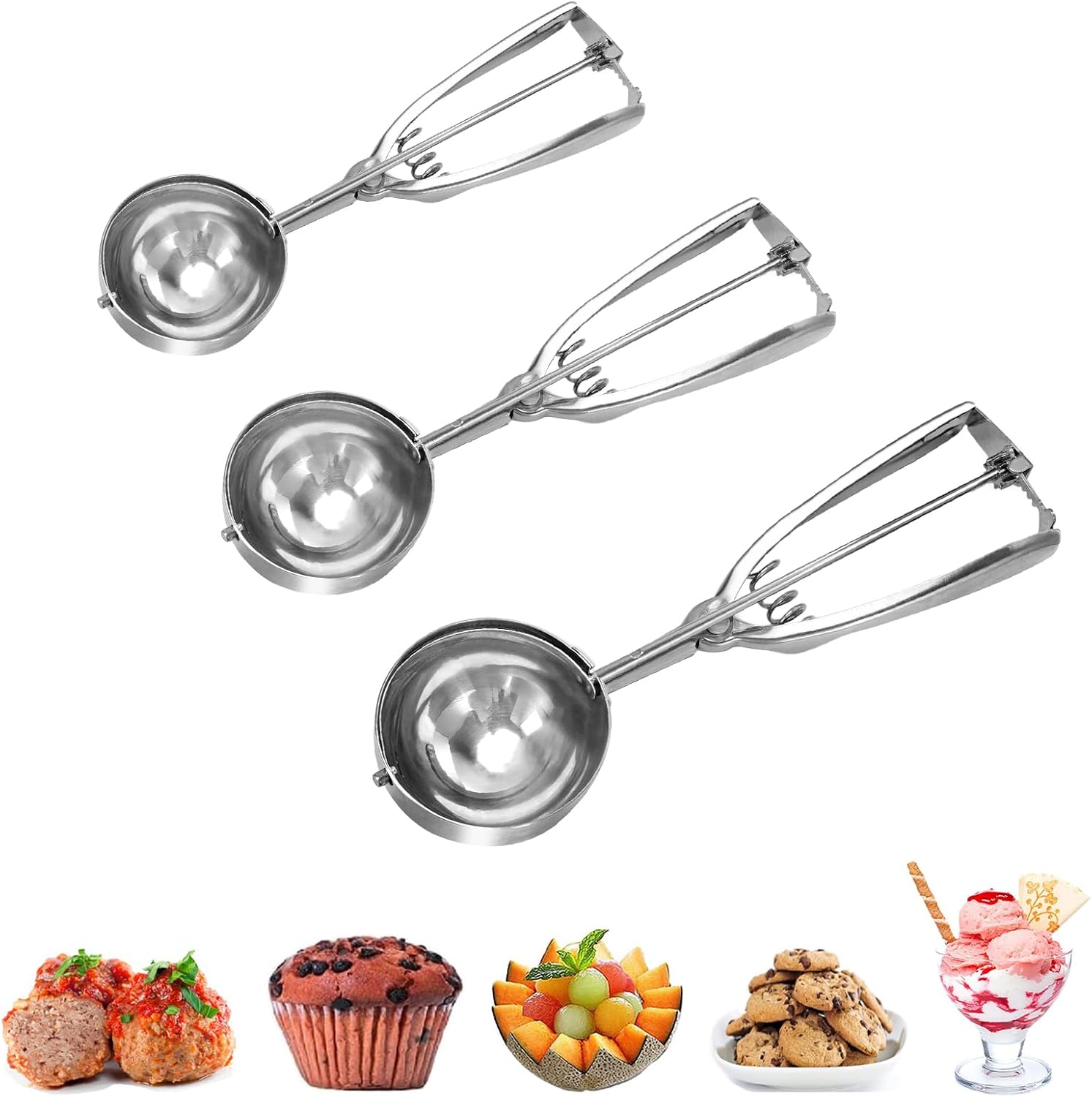Amazon.com: Naposeuo Ice Cream Scoop, 3Pcs Cookie Scoop Set, Small ...
