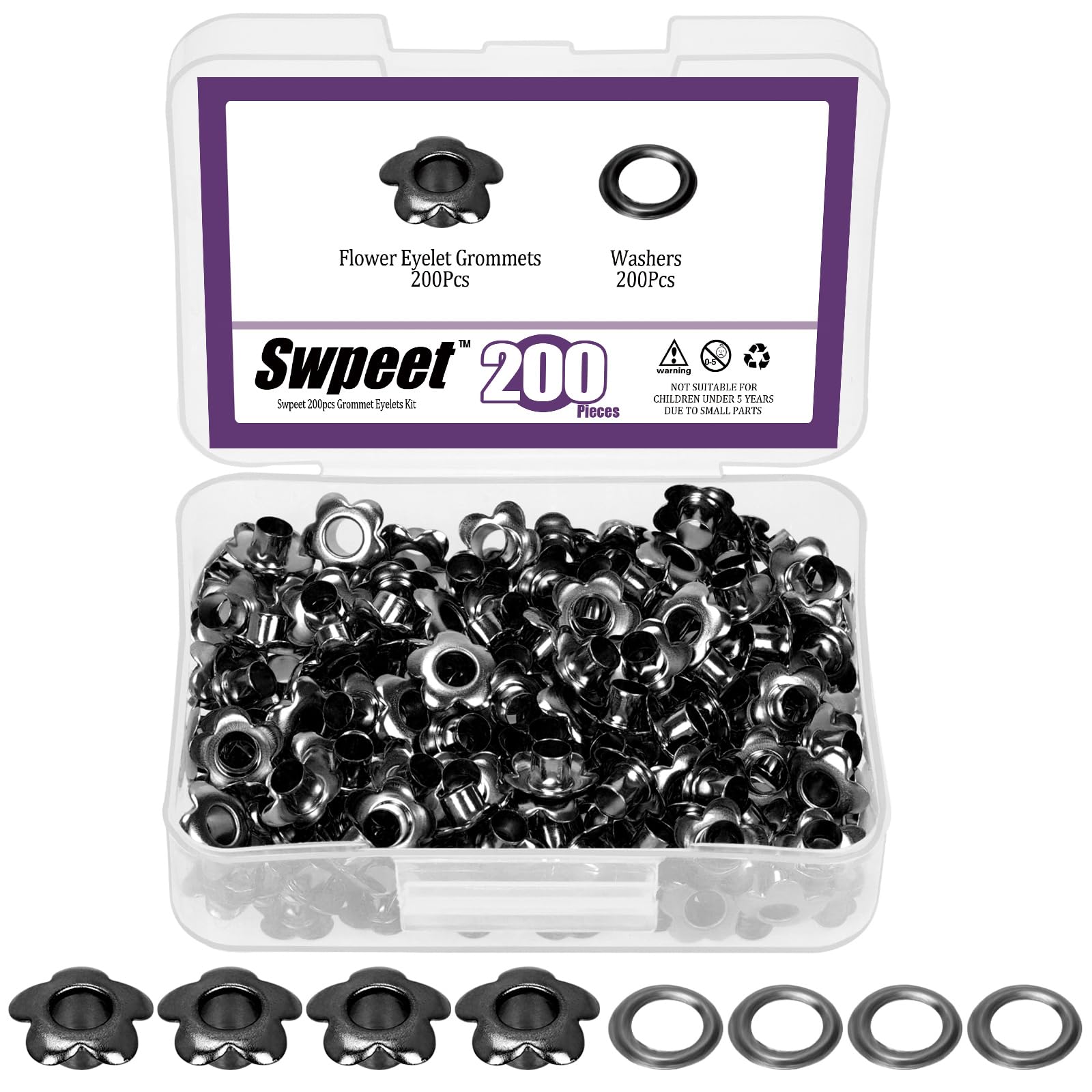 Amazon.com: Swpeet 200Sets 3/16" (5mm) Gun-Black Hole Flower Grommets ...