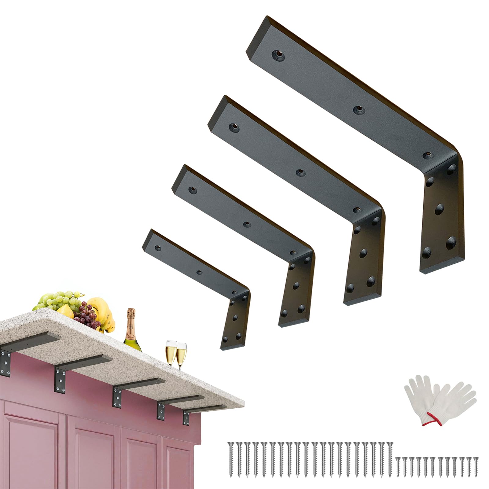 SORQINOTER- (4 Pack) 3/8" Thick Countertop L-Shaped Support Brackets 20 ...