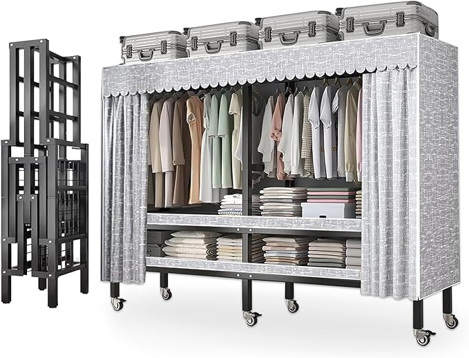 Amazon.com: Dawselod Foldable Portable Wardrobe Closet Rack 2000lbs ...