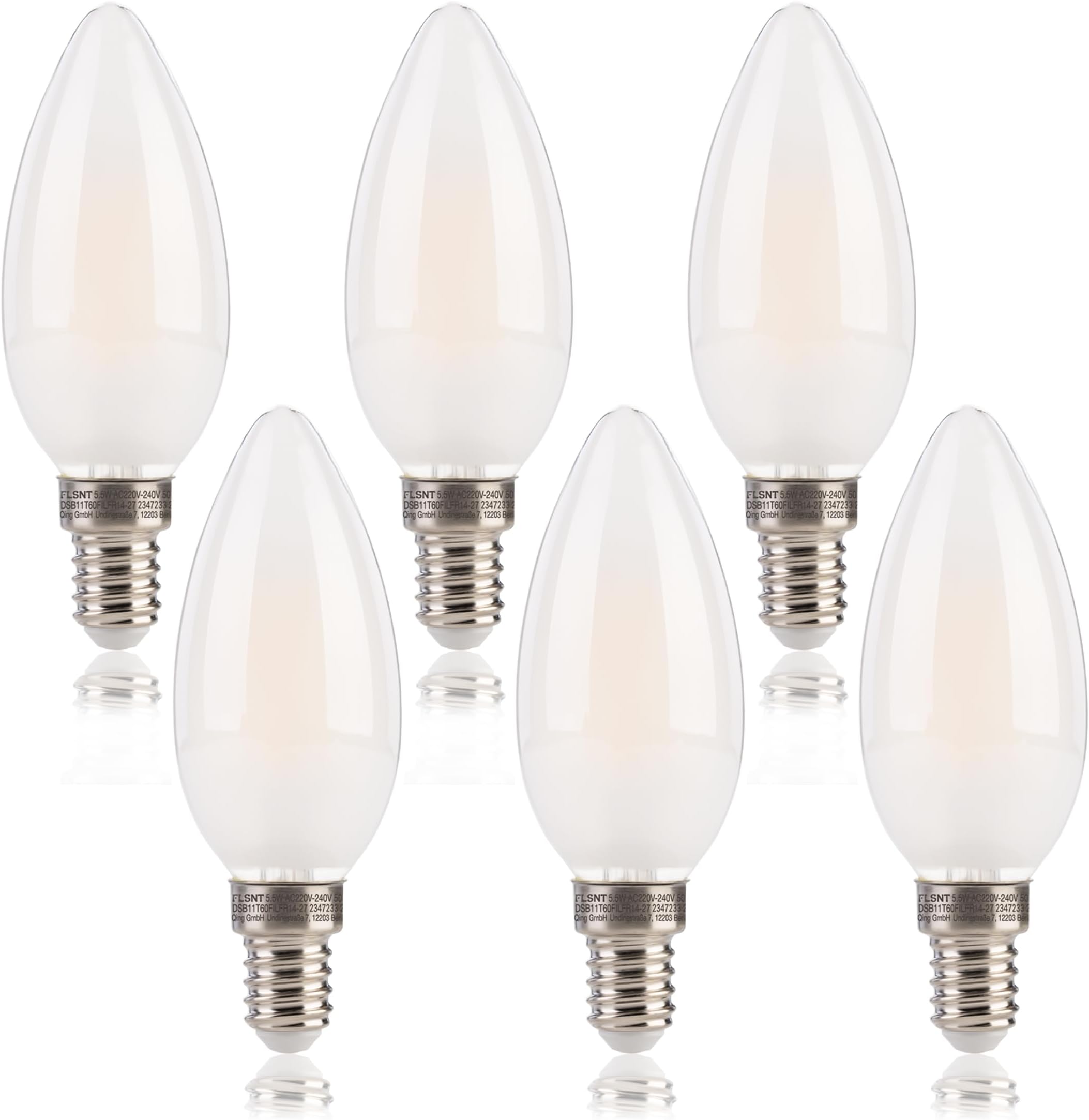 FLSNT Dimmable E14 LED Light Bulb 40W Equivalent, 5.5W C35 LED Filament ...