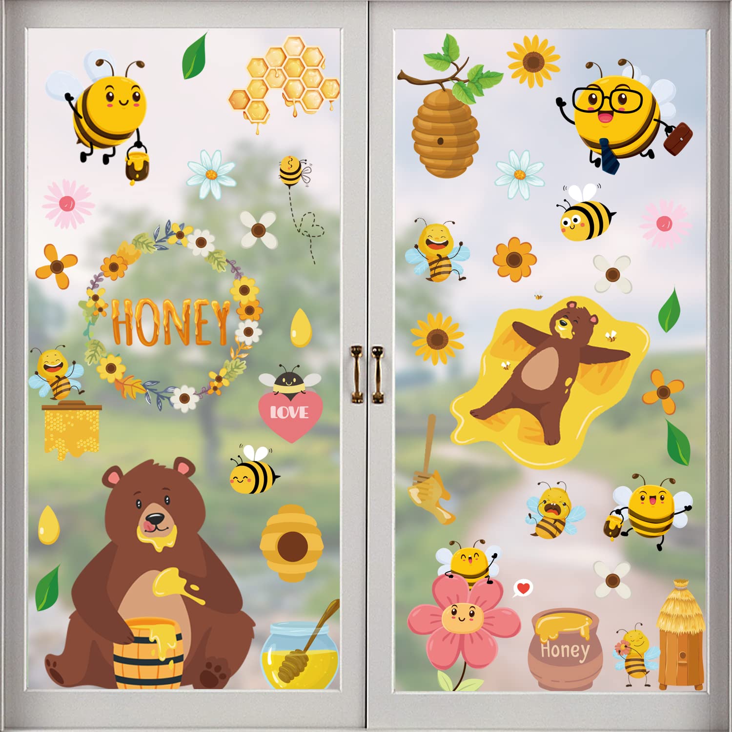 Amazon.com: Honey Bee Wall Decals Bear Flower Beehive Wall Stickers for ...