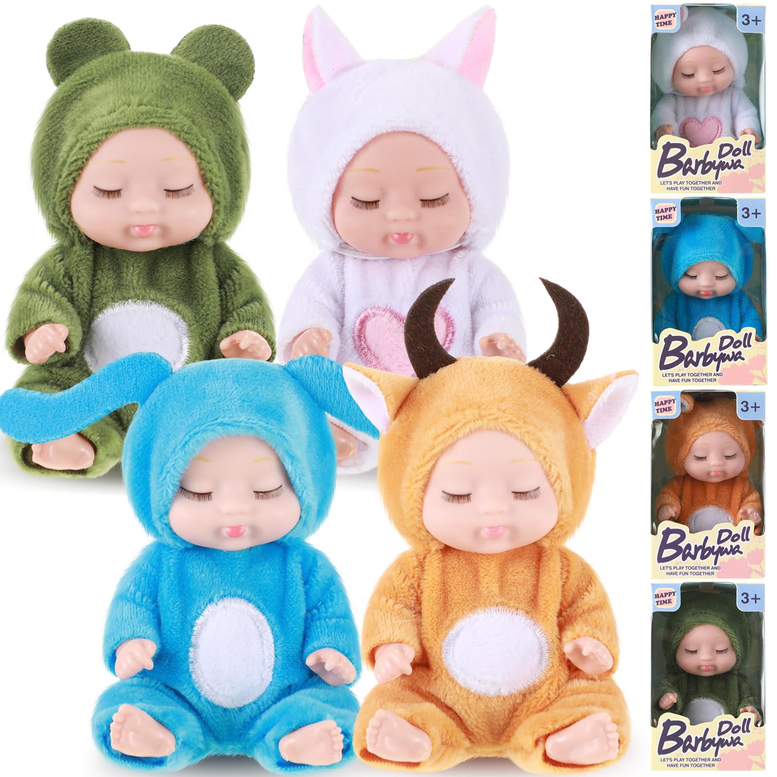 Amazon.com: Hanaive 4 Pcs 4 Inch Mini Baby Dolls Lifelike Realistic ...
