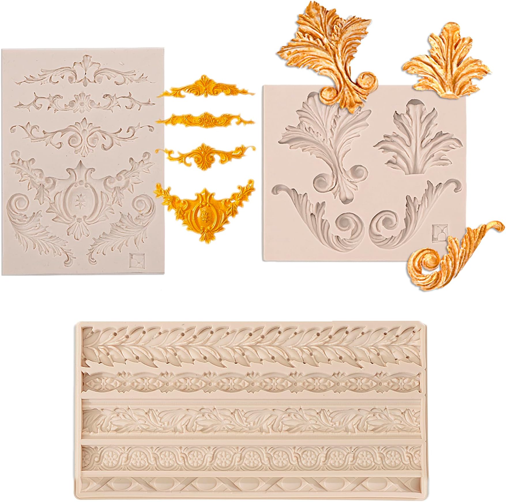 Amazon.com: GROWTAIL Baroque Fondant Border Mold, 5 Pcs Scroll Lace ...