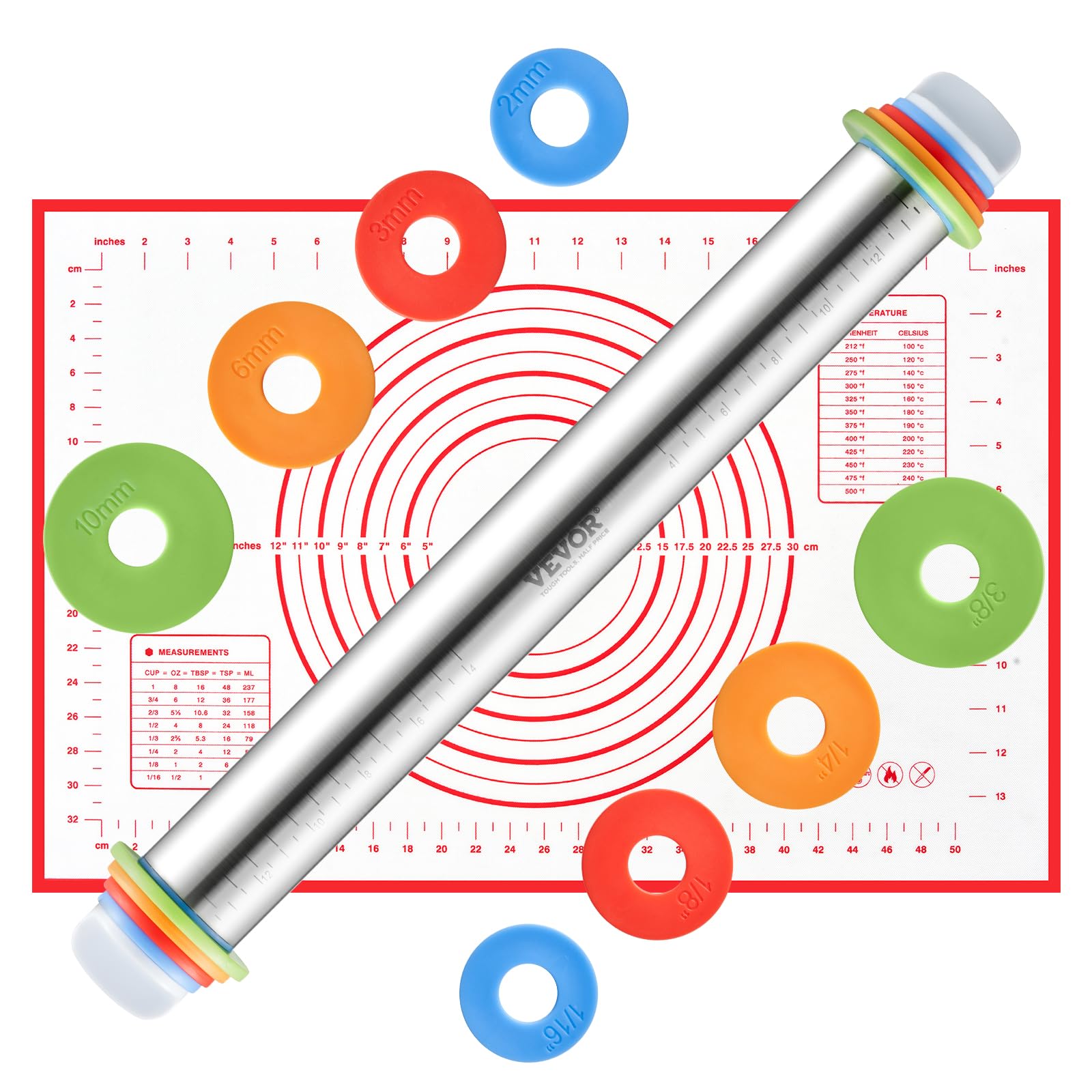 Amazon.com: VEVOR Adjustable Rolling Pin, Stainless Steel Dough Roller ...