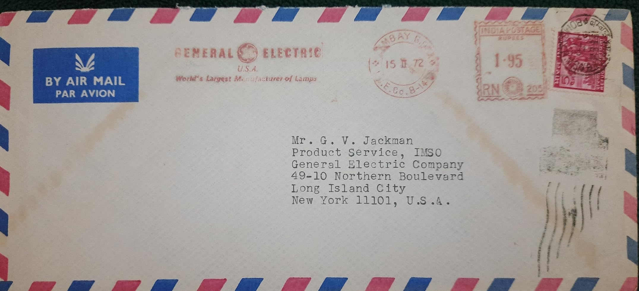 India 1972 Airmail Letter to USA with rare combo of Postal History ...