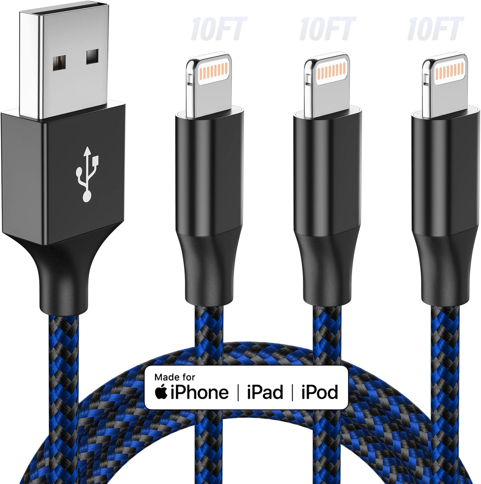 Amazon.com: MFi Certified Lightning Cable iPhone Charger 3 Pack 10ft ...