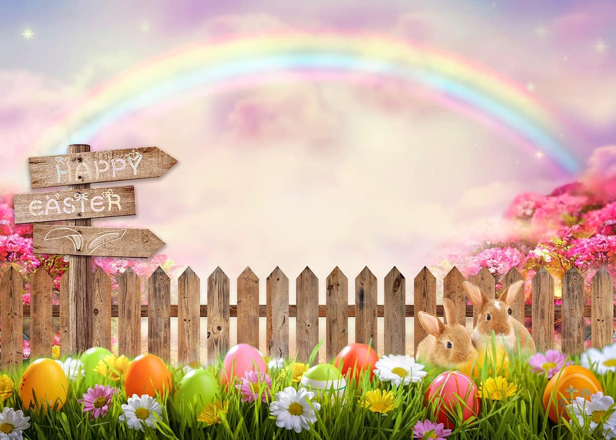 Amazon.com : SJOLOON Spring Easter Backdrop Colorful Eggs Rabbit with ...