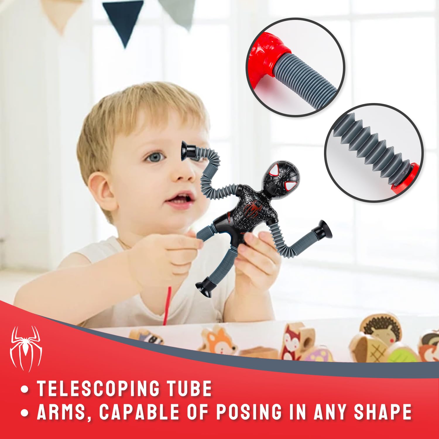 Stress Relief Fidget Toys Tubes spider man Toy, 2PCS Telescopic Suction ...