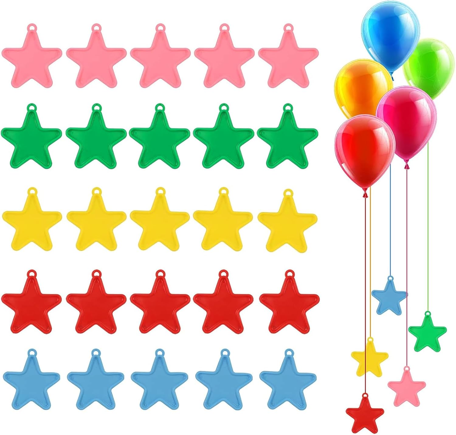 20 Pack Balloon Weights and Ribbons,Reusable Star Shaped Plastic ...
