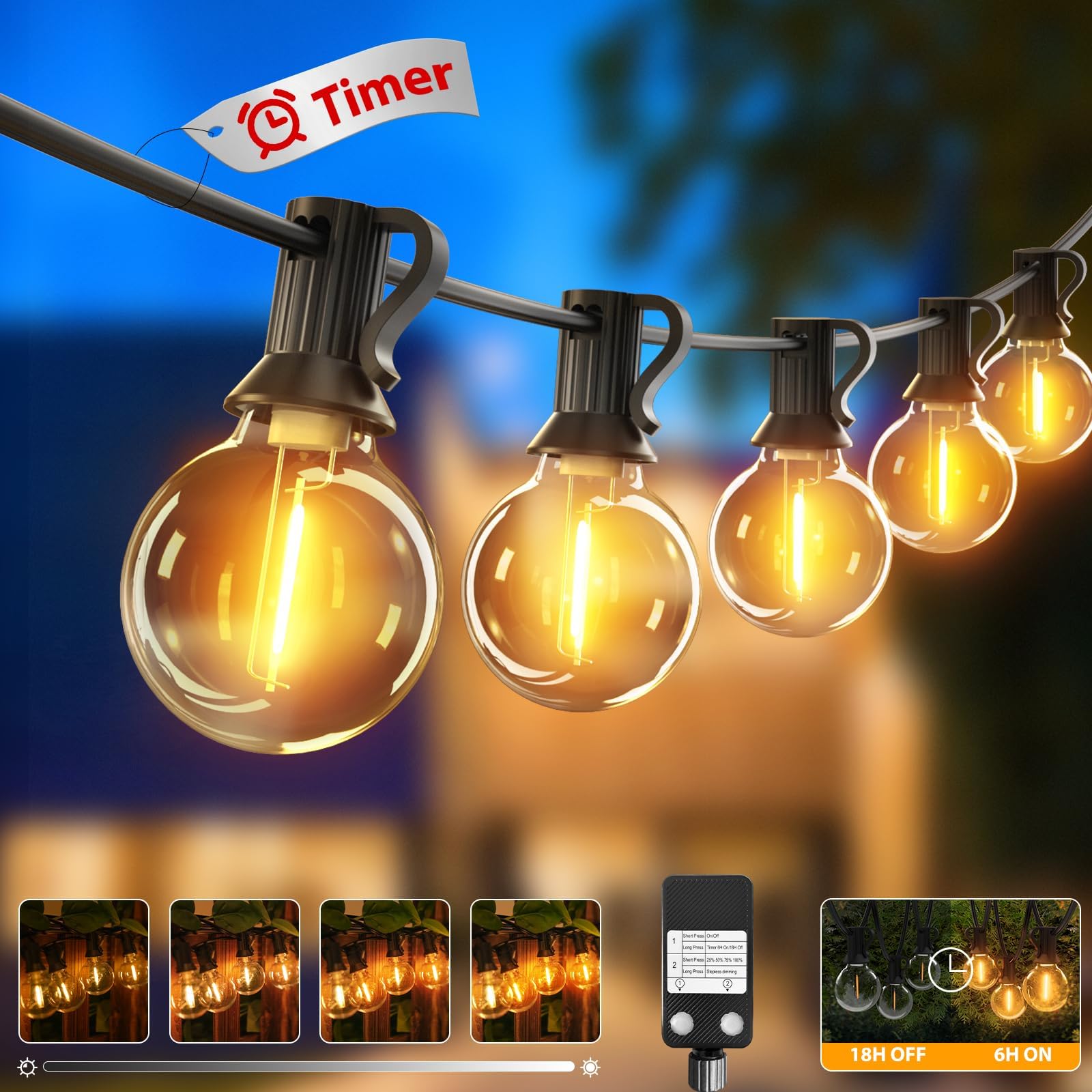PBGMRT Outdoor Festoon Lights Mains Powered - 100ft/30m Outside String ...