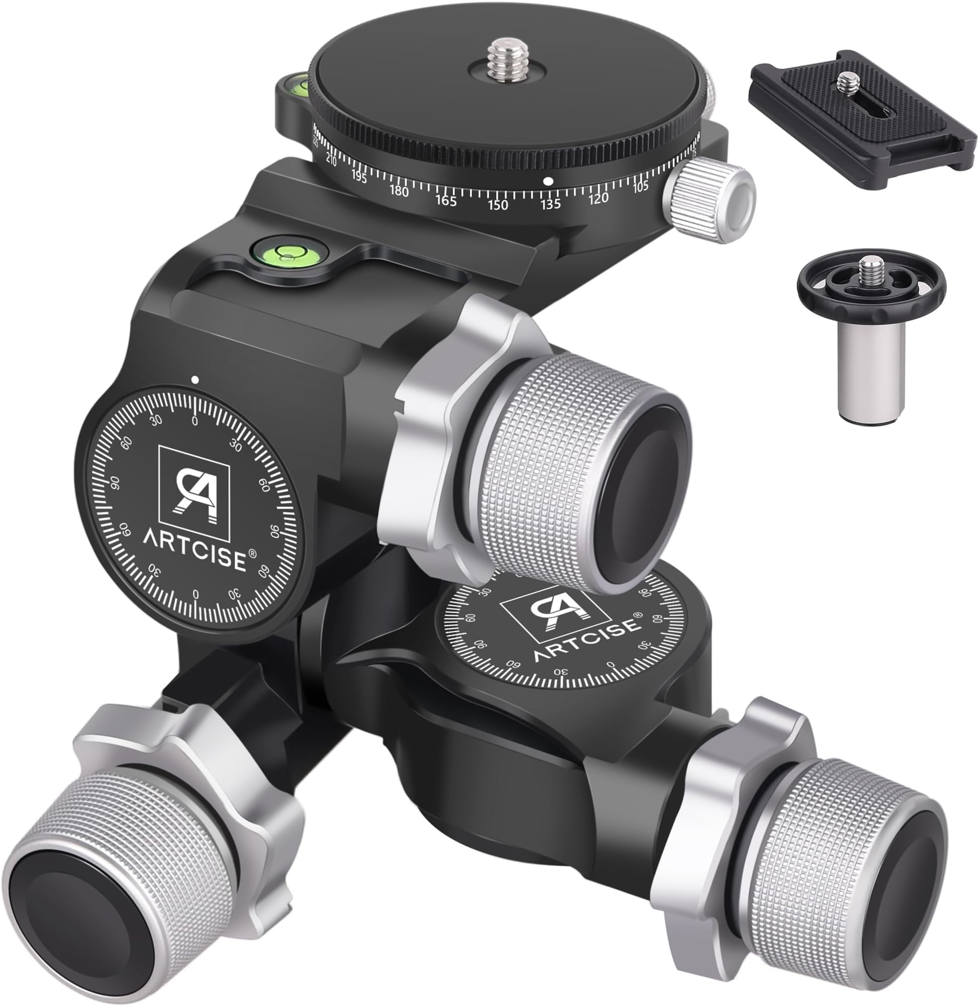 3 Way Tripod Head, ARTCISE Gear Tripod Head with Arca Type QR Plate and ...