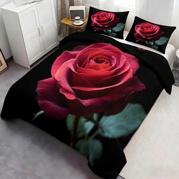 Rose Bedding Set Twin Floral Duvet Cover Setflower Patterned Comforter ...