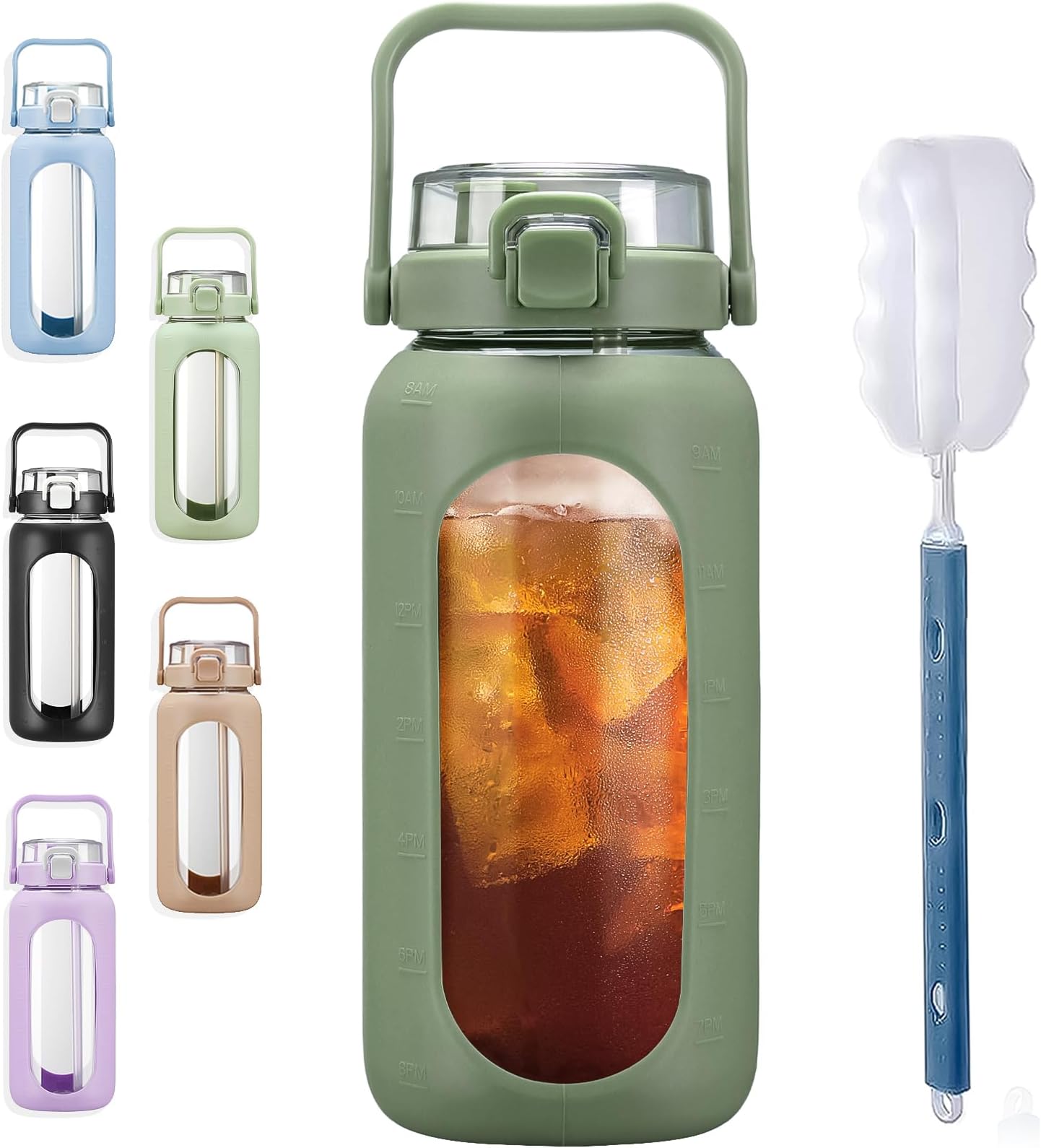 Amazon.com: Splash 64Oz Glass Water Bottle With Silicone Sleeve, Liquid ...