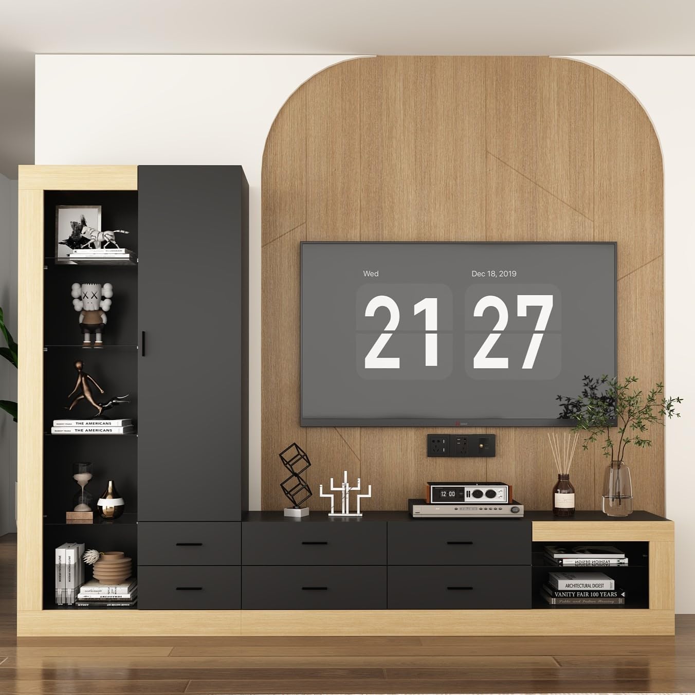 Amazon.com: AIEGLE High Gloss Entertainment Center with Storage Bridge ...