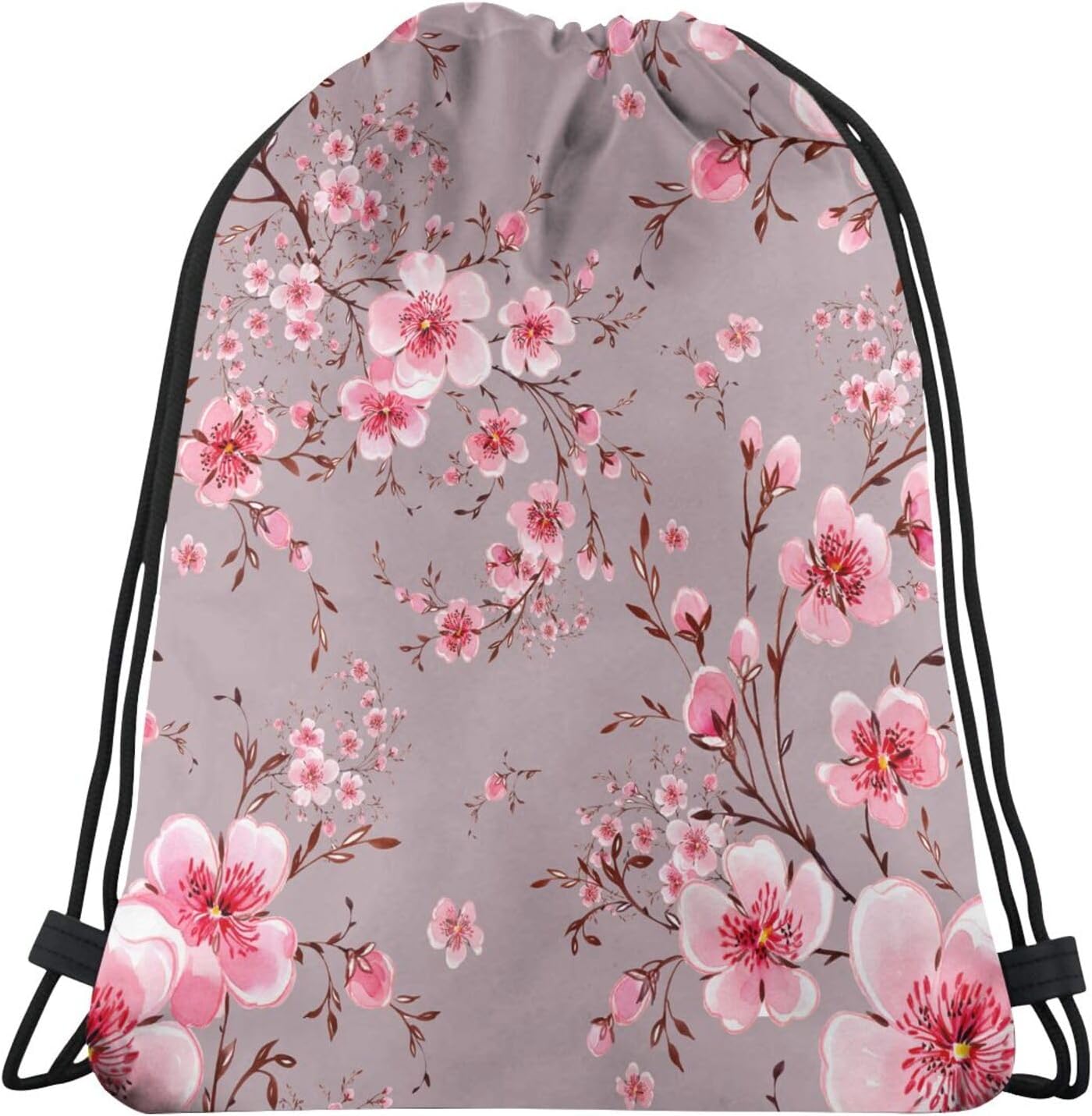 Amazon.com | QISENTIS Pink Cherry Blossom Drawstring Backpack Bag ...