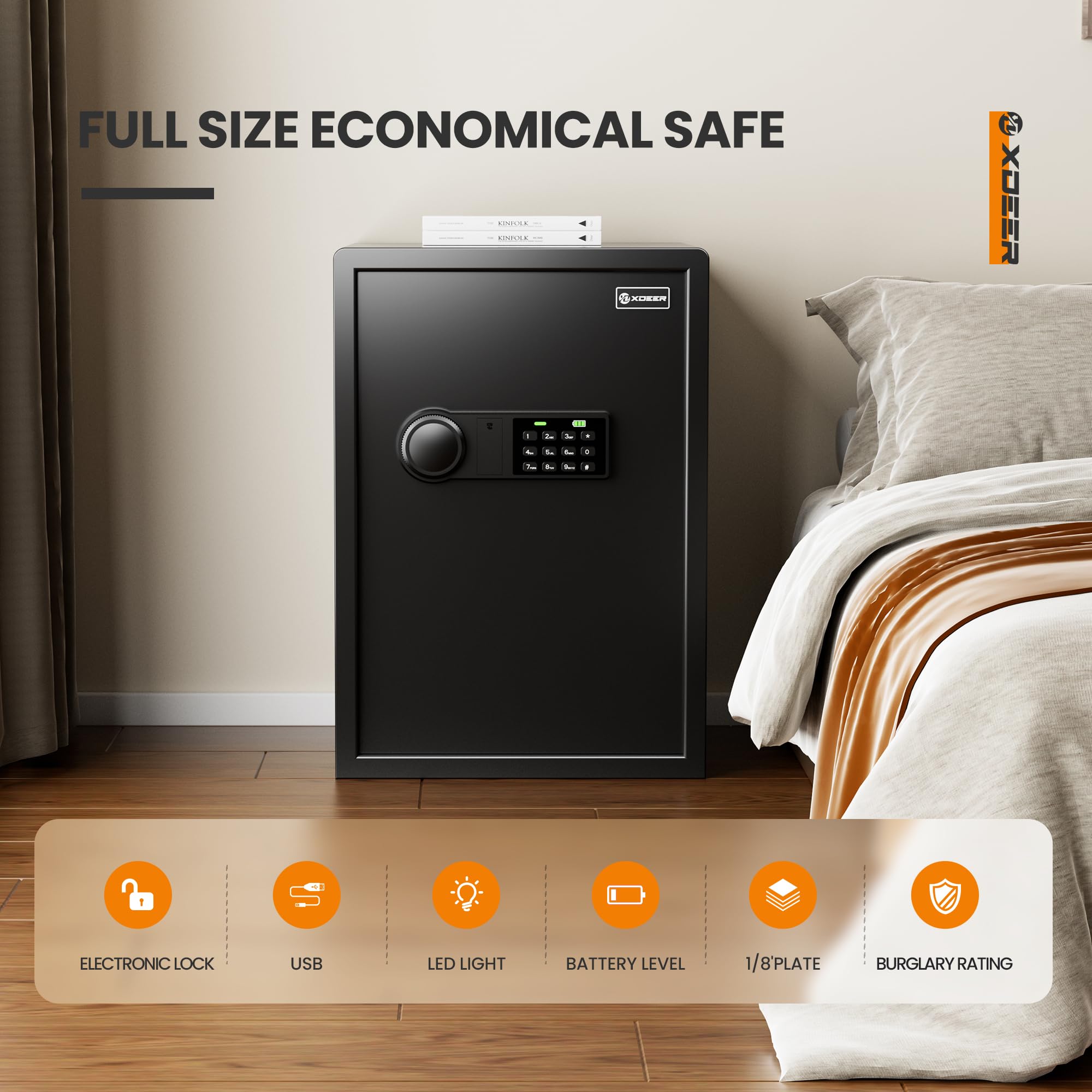 XDeer CS50E Lock Home Safe Box - (2.04 Cubic Feet) with Electronic ...