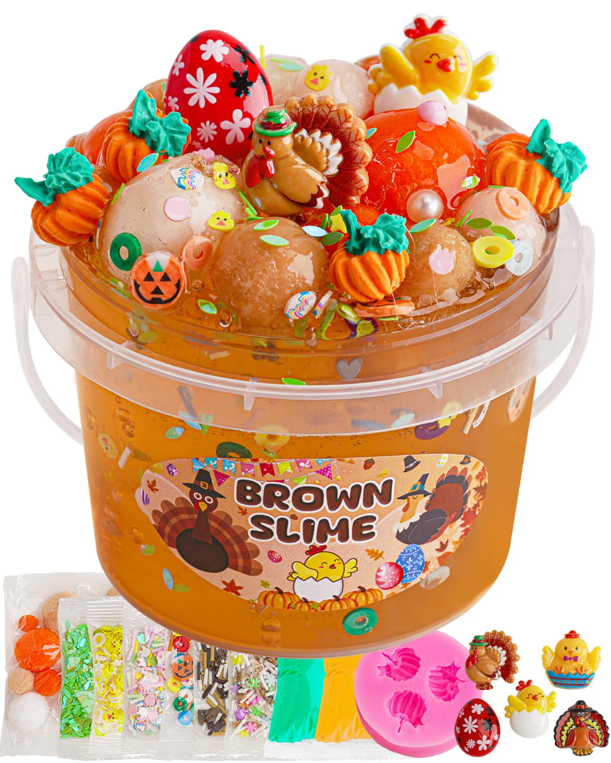 Amazon.com: Brown Slime Kit, Clear Slime Bucket with Pumpkin Slime Clay ...
