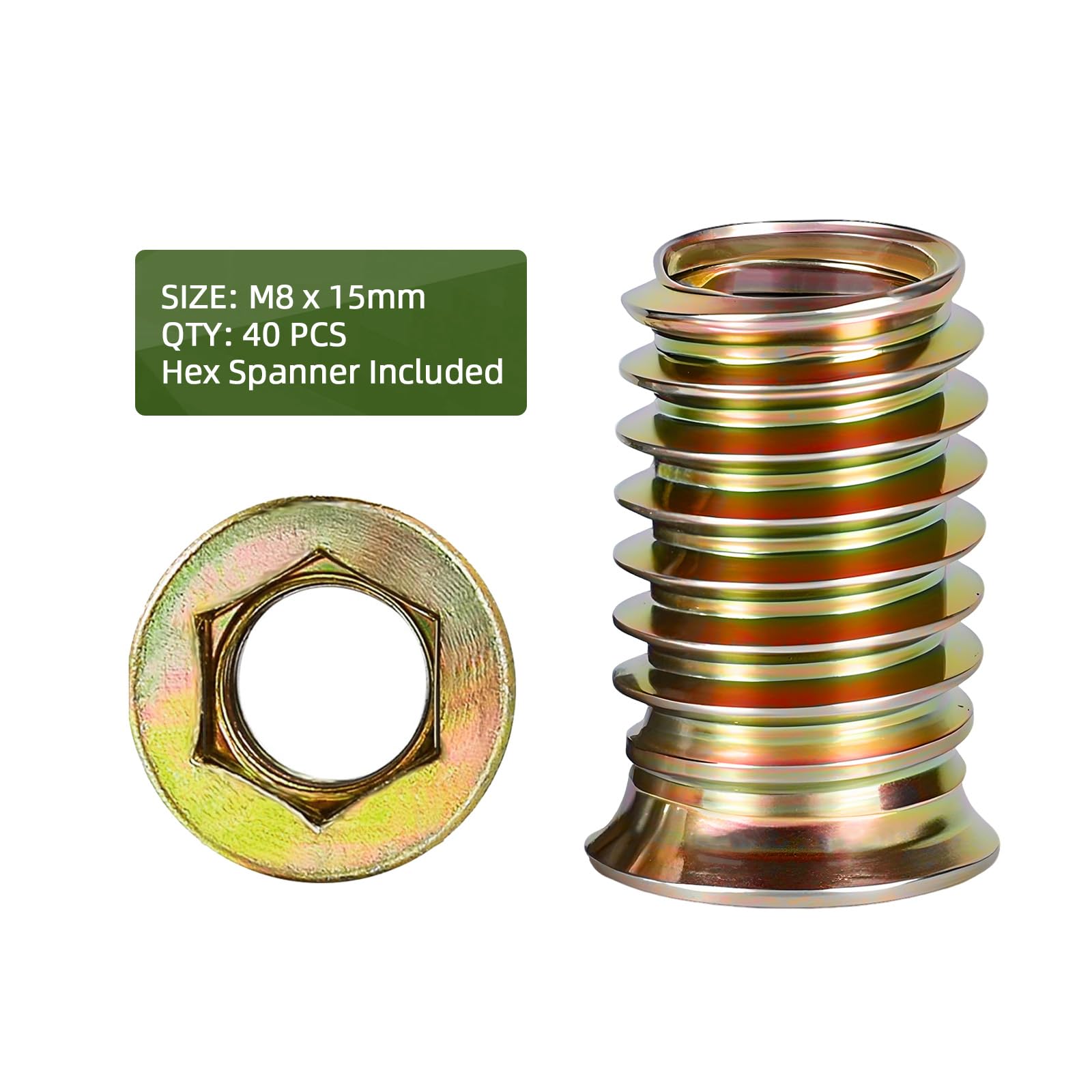 Snapklik.com : 40 PCS M8-1.25 X 15mm Threaded Inserts For Wood ...