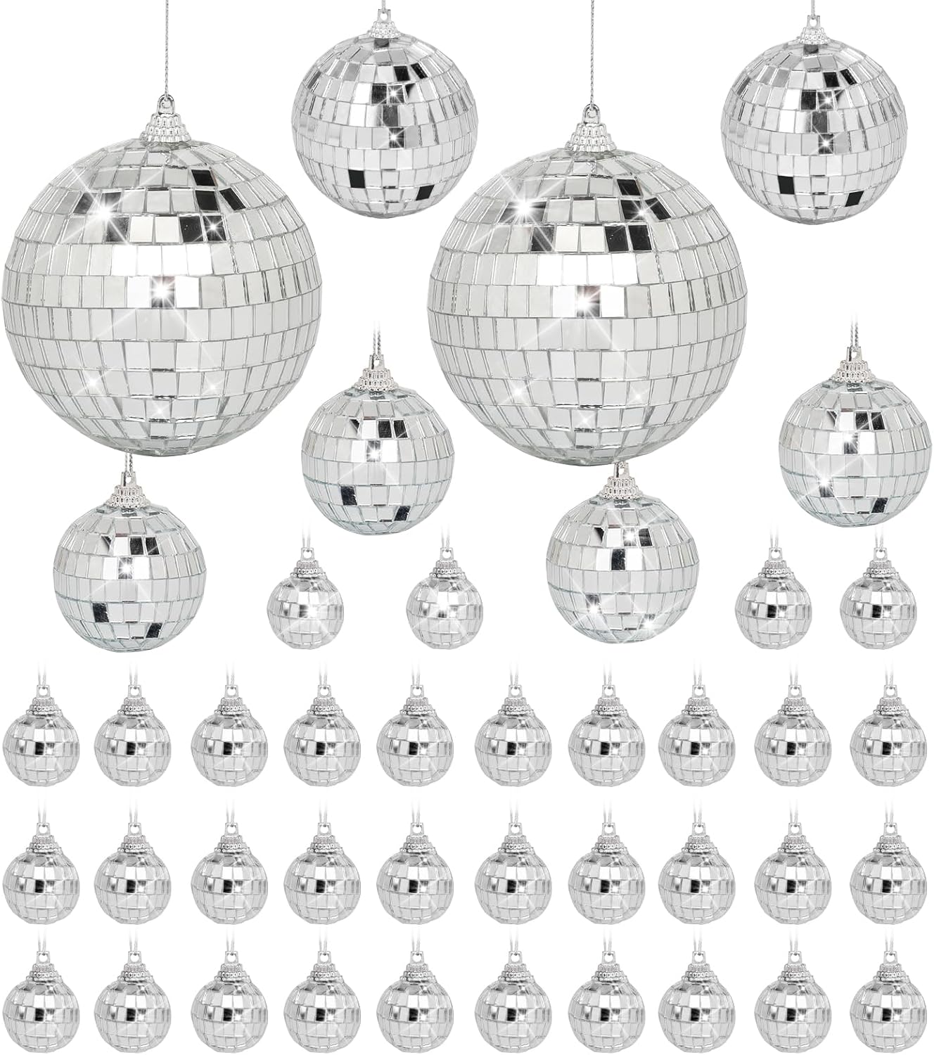 42 Pack Mini Mirror Disco Ball Set: Silver Hanging Disco Balls Decor ...