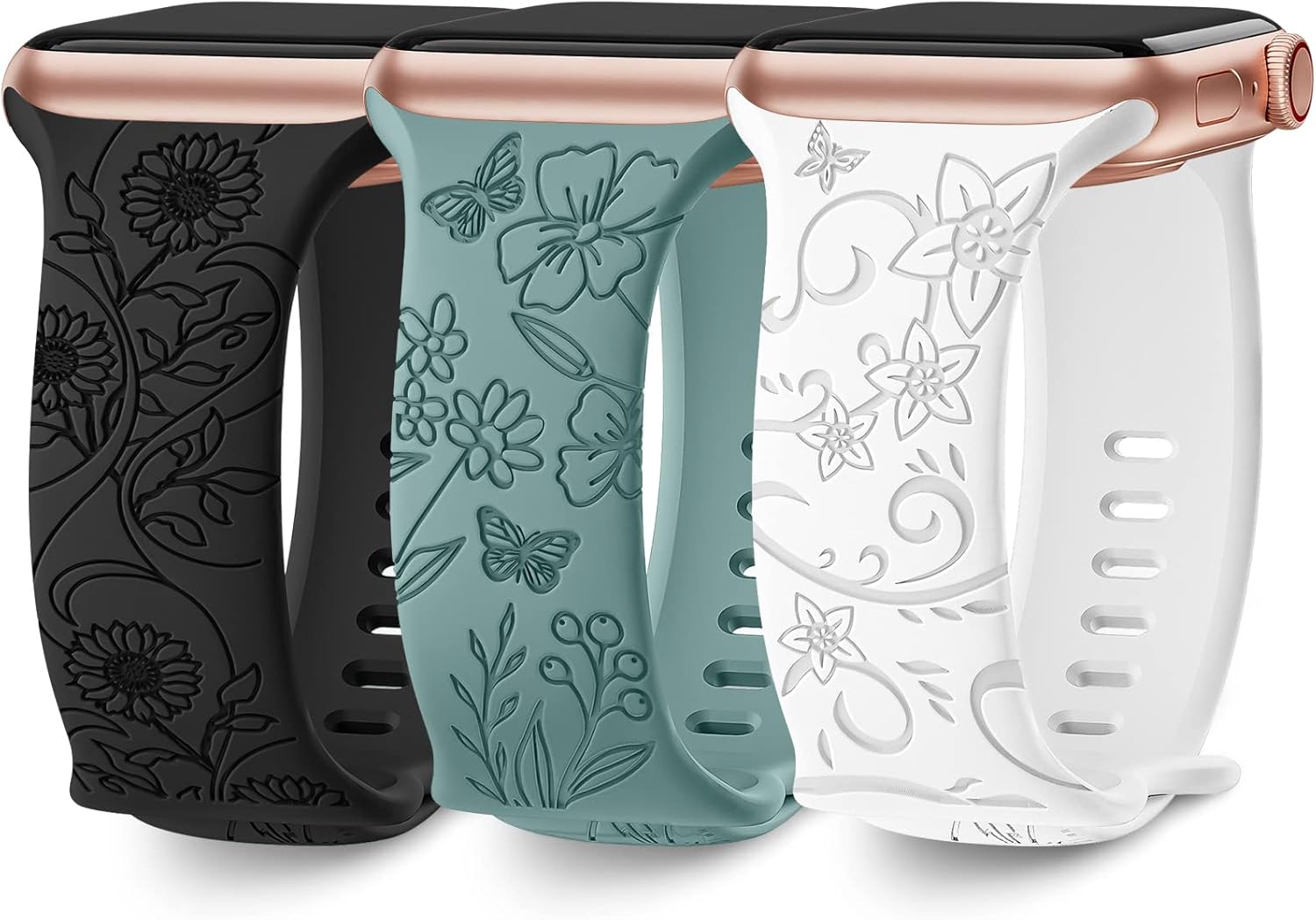 Amazon.com: 3 Pack Floral Engraved Band Compatible with Apple Watch ...