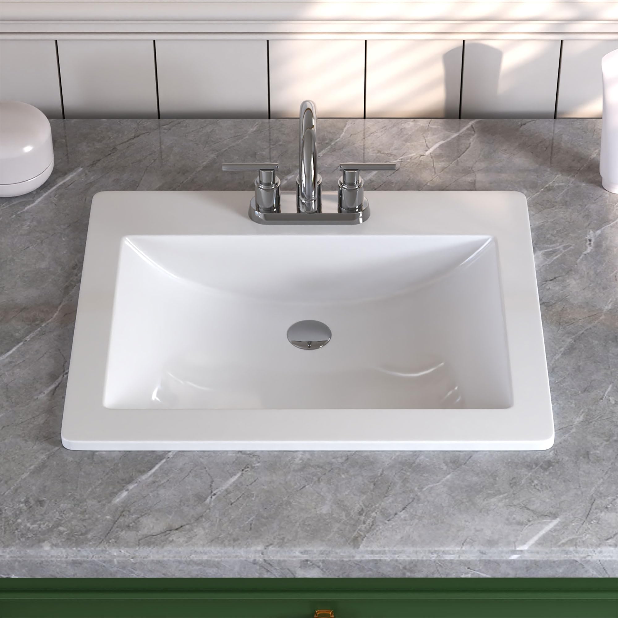 Bathroom Vessel Sink, DeerValley, 21”x18”Rectangular Drop-in Sink for ...
