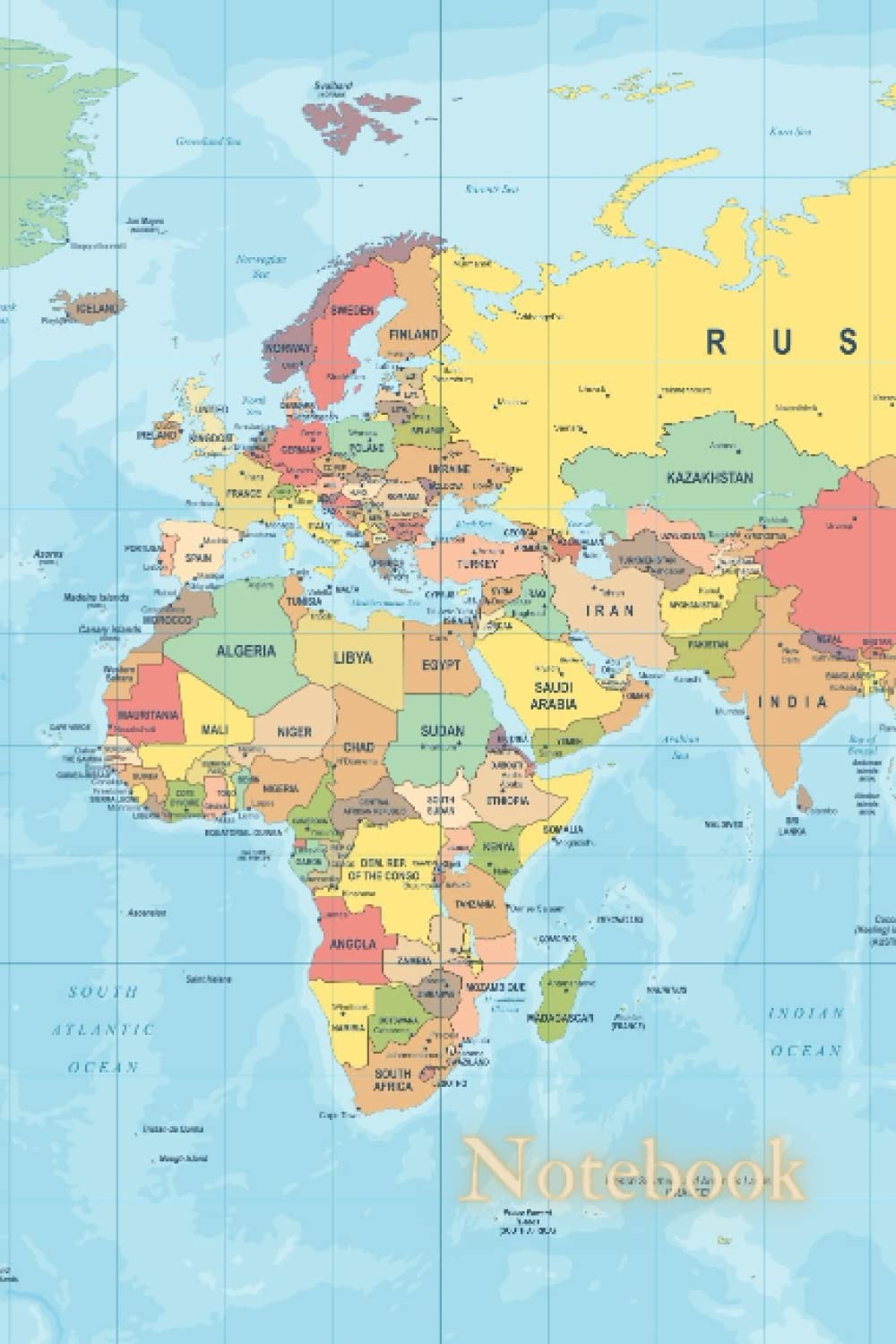 World map notebook: POLITICAL WORLD MAP NOTEBOOK, 100 PAGES, 6X9in, DOT ...