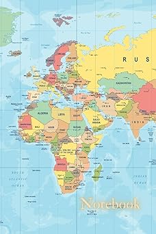 World map notebook: POLITICAL WORLD MAP NOTEBOOK, 100 PAGES, 6X9in, DOT ...