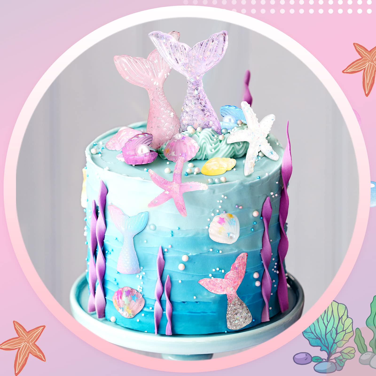 Snapklik.com : Pinkunn 24 Pcs Christmas Mermaid Tail Cake Topper Star ...