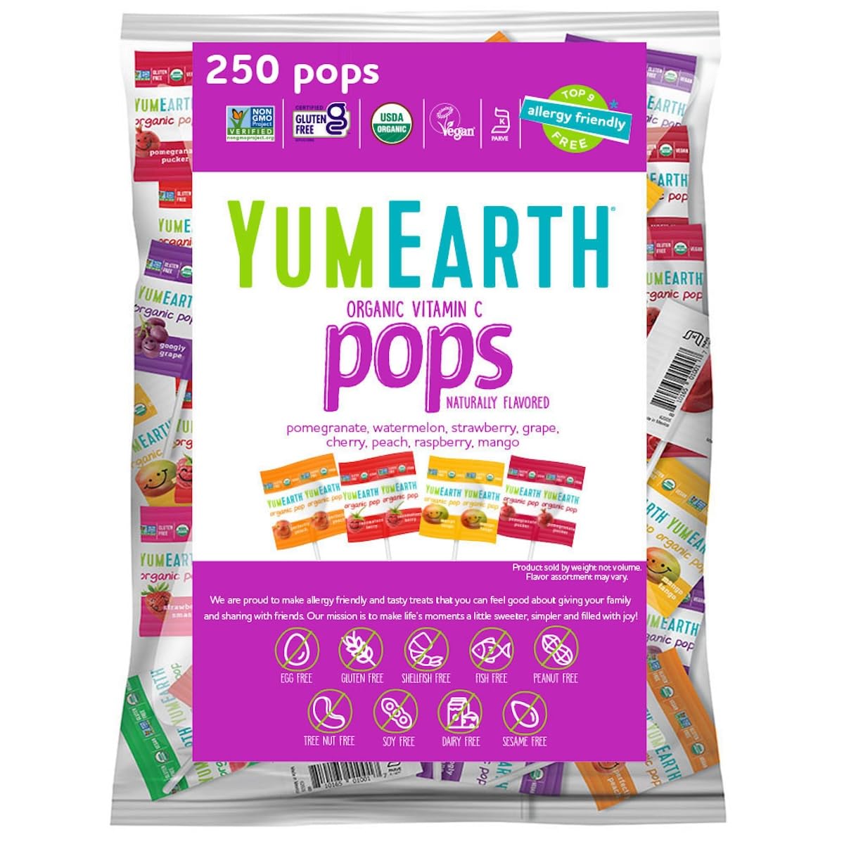 Amazon.com : YumEarth Organic Vitamin C Pops Variety Pack, 250 Fruit ...
