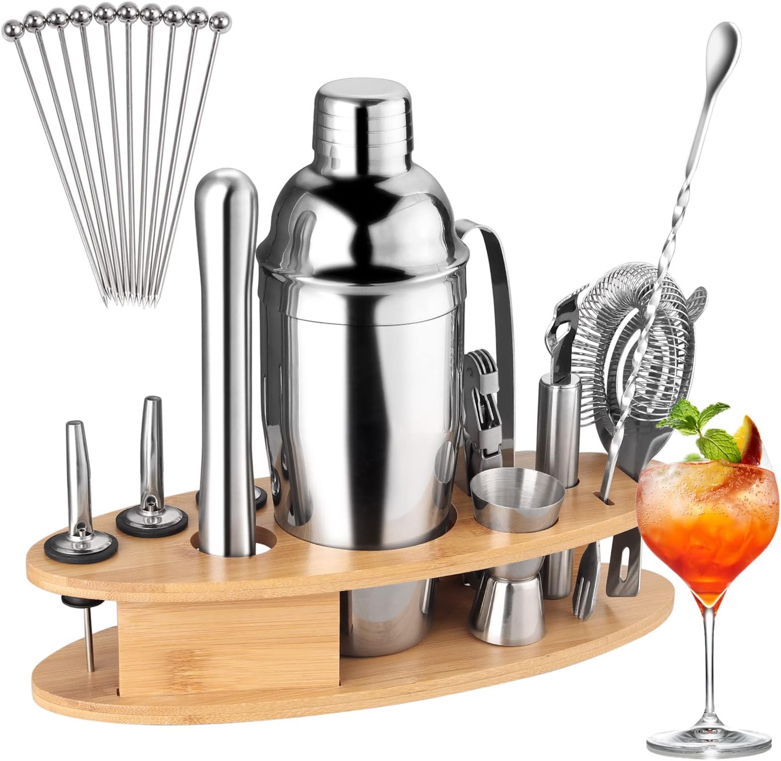 FABV Cocktail Making Set - 12 Pieces with Stand - 700ml Rotation Recipe ...