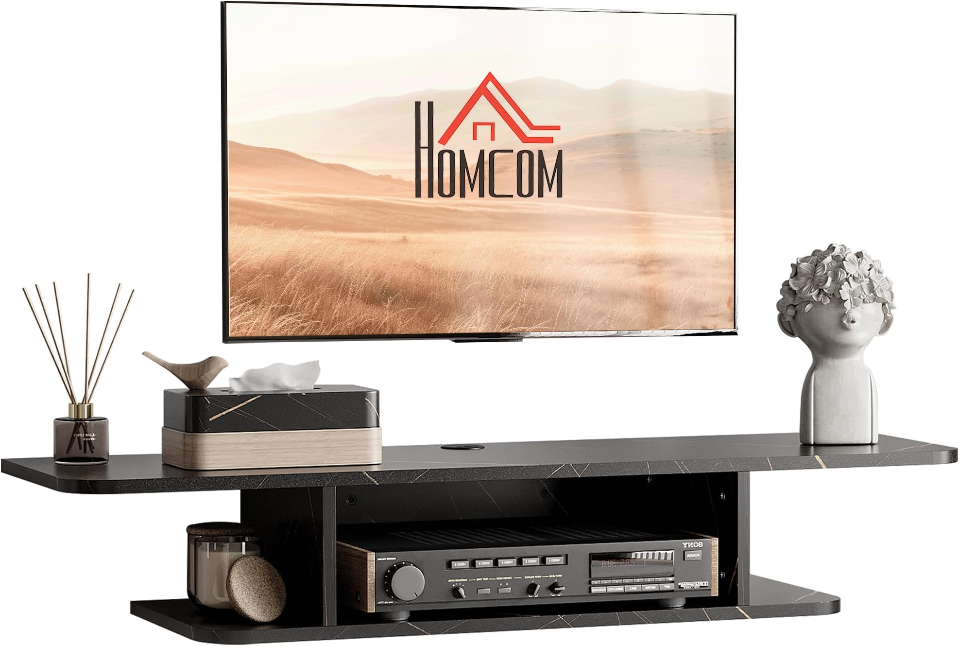 Warmiehomy Floating TV Unit Wall Mounted TV Unit with Two Baffles Media ...