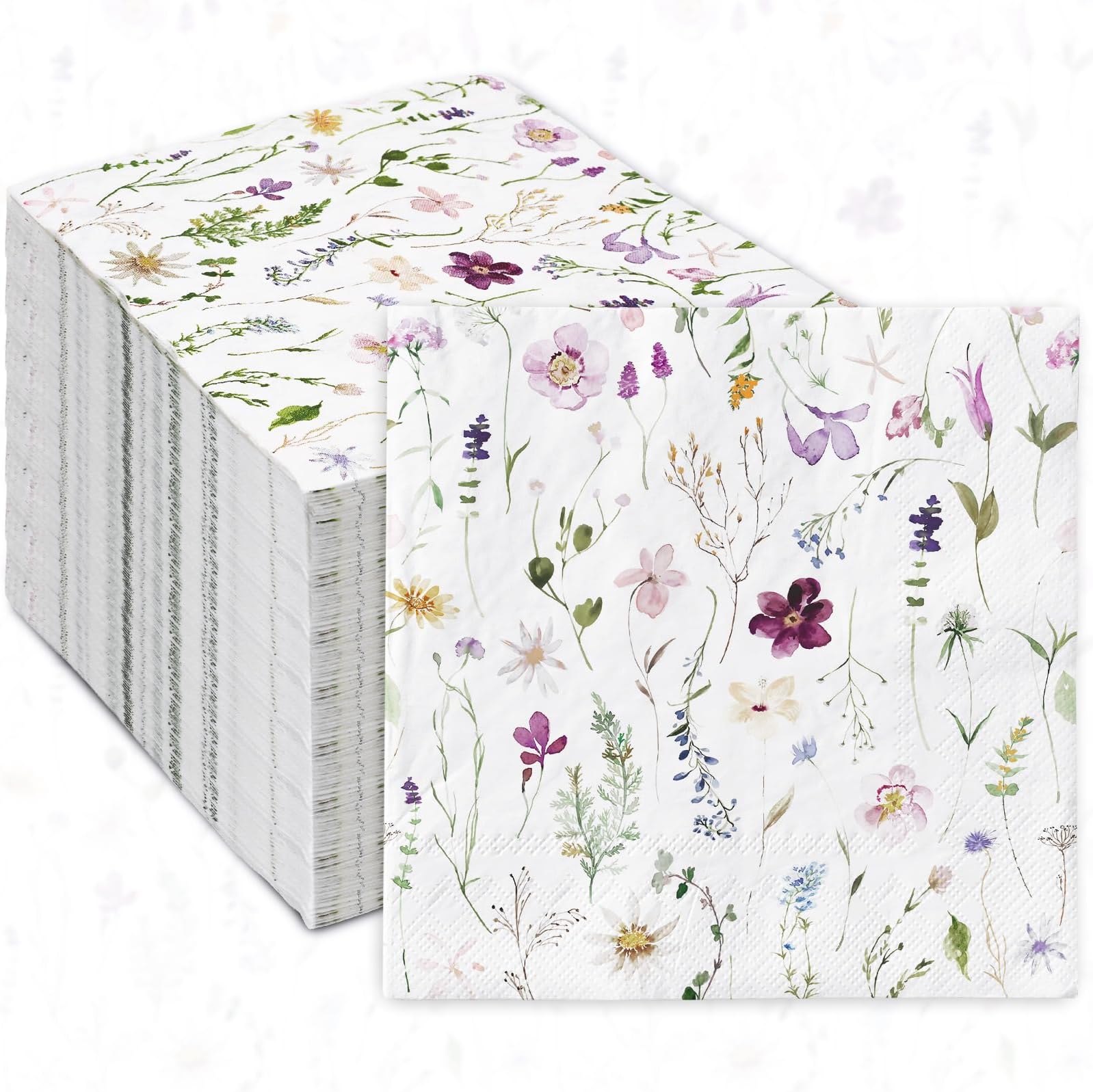 AnyDesign 80 Pack Floral Paper Napkins Wild Flowers Disposable Napkins ...
