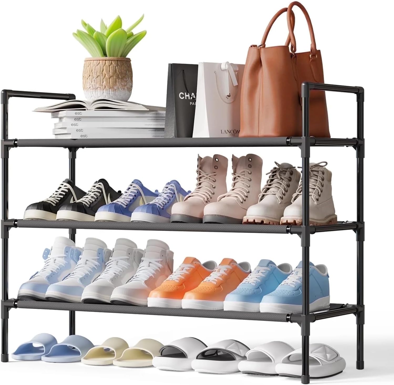Amazon.com: Nook & Nurture 3-Tier Shoe Rack, Sturdy Shoe Organizer ...