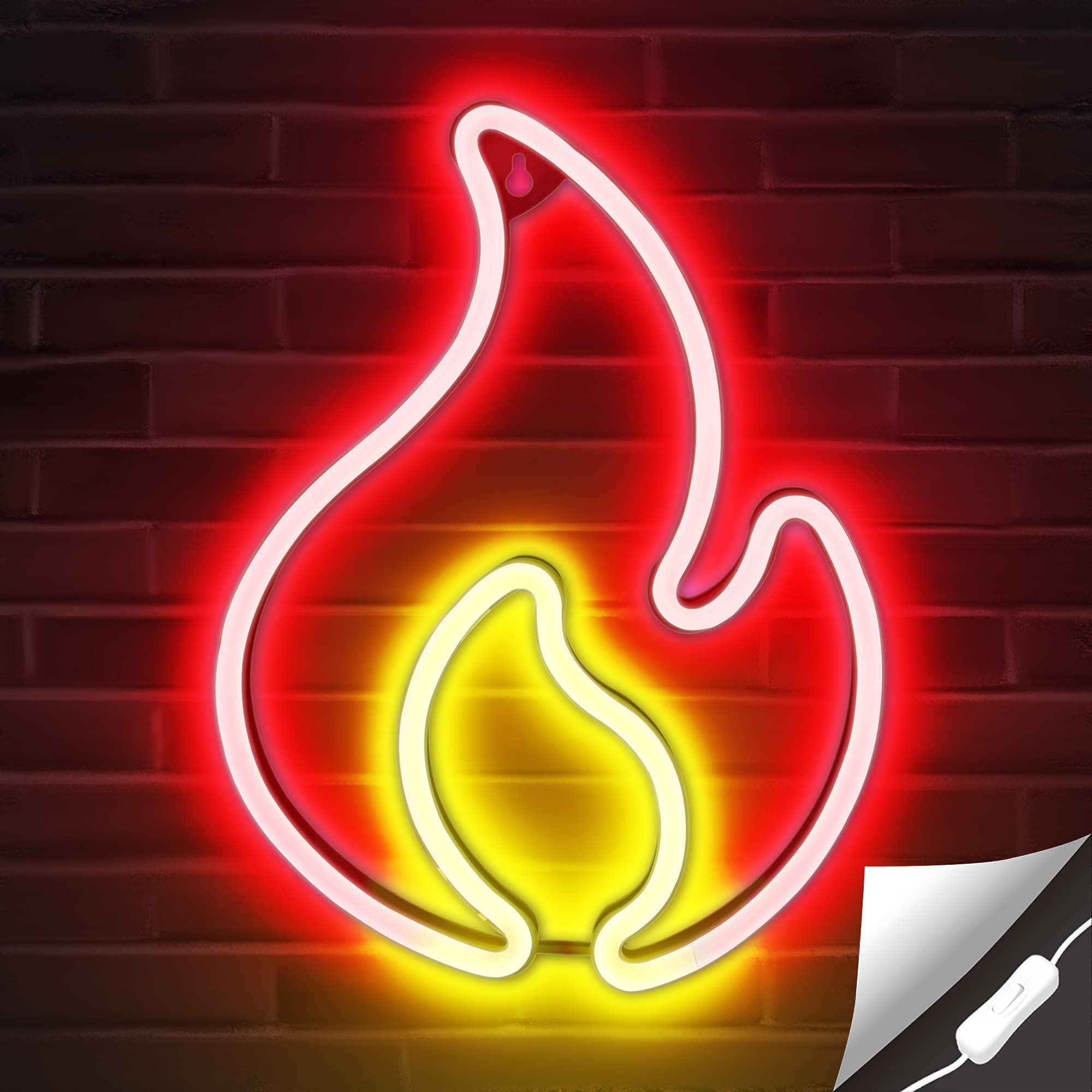 Lumoonosity Flame Neon Sign, Red and Yellow Flame Neon Light with On ...