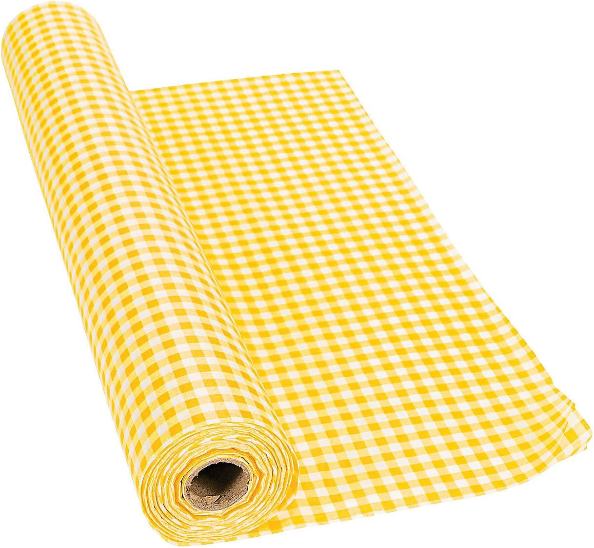 Amazon.com: Fun Express Yellow Gingham Tablecloth Roll (100 ft ...