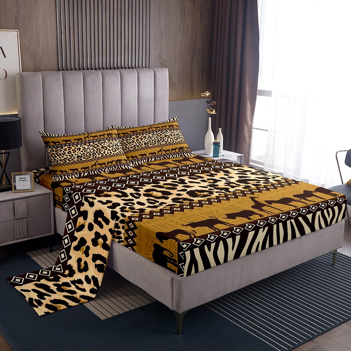 Amazon.com: Leopard Cheetah Print Bed Sheets,African Safari Animal King ...