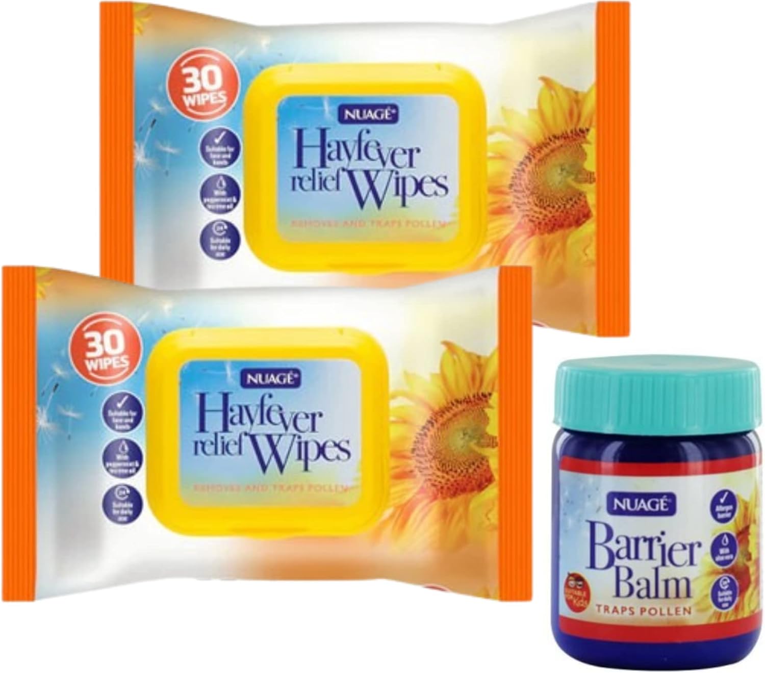 Hayfever Relief Wipes 2 Pack (60 Wipes) and 1 Allergy Barrier Balm ...