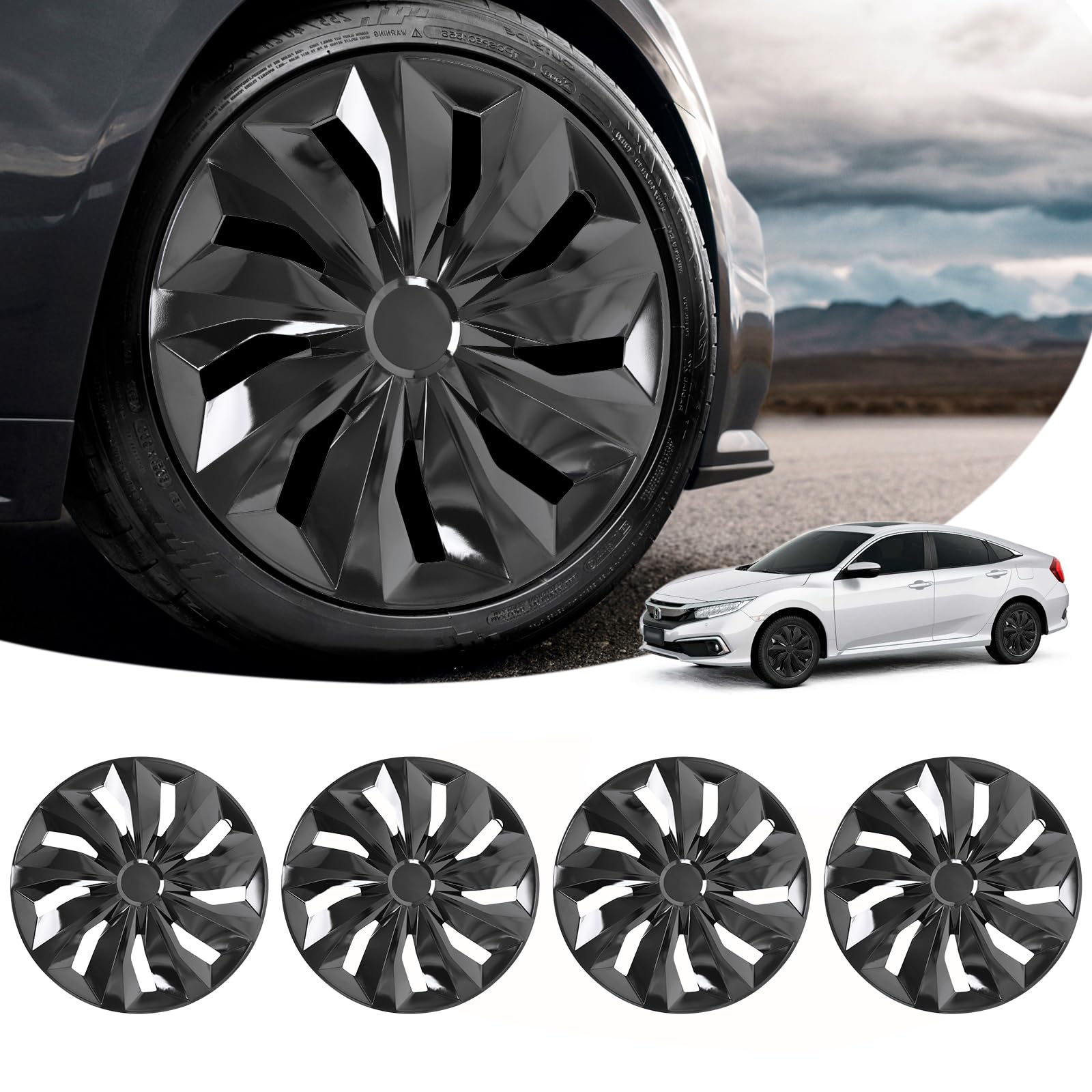 DREAMIZER Hubcaps Wheel Covers 15 inch Hubcaps Set of 4 Black Universal ...