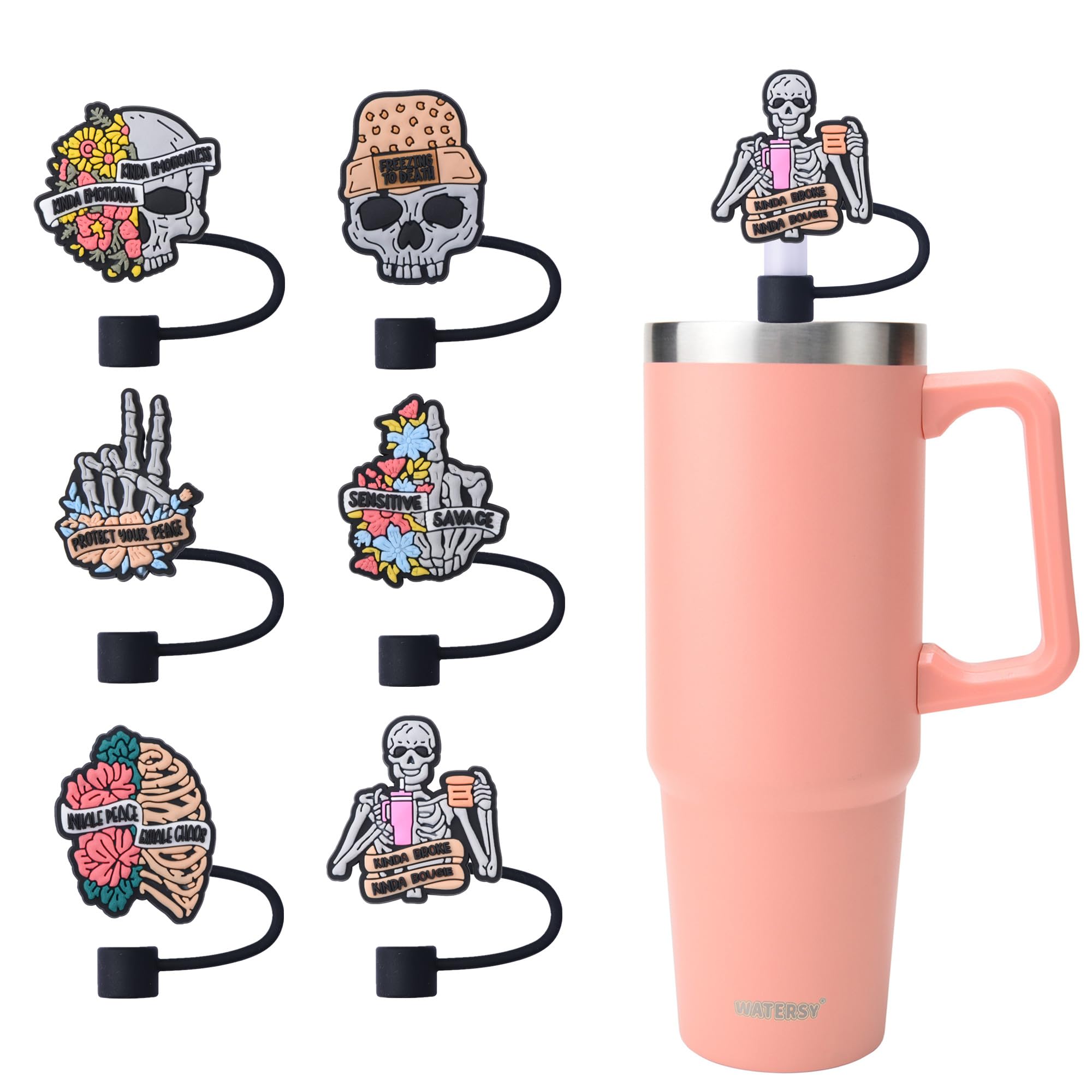 Amazon.com: Skull Straw Cover Cap for Stanley Cup Silicone Skeleton ...