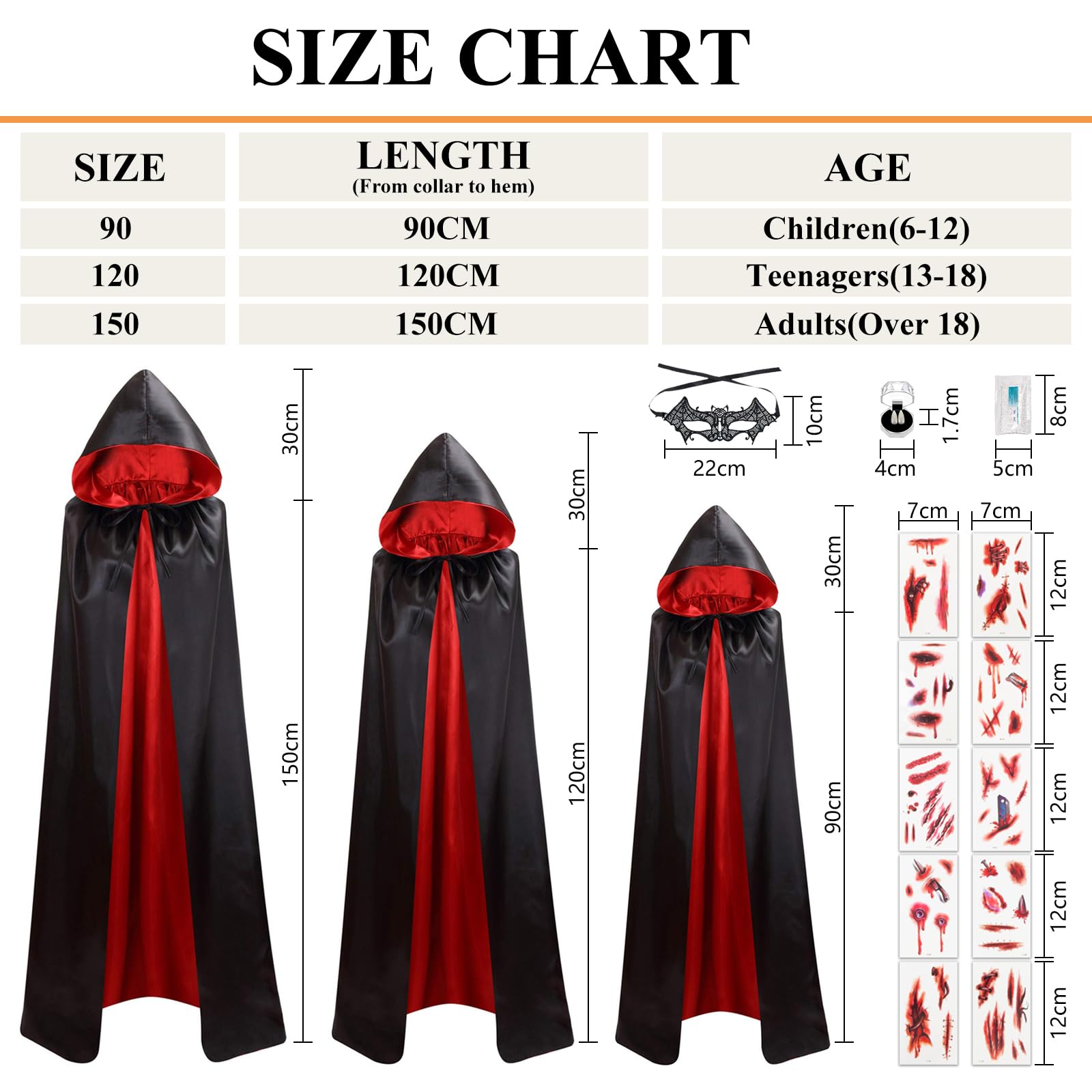 Ctxtqtdt Vampire Cape Adult Kids 120 cm, Unisex Halloween Vampire ...